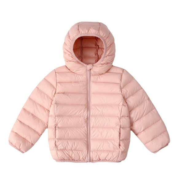 Children's Puffer Jacket Hoodie Kids Solid Color Zipper Packable Hooded Coat Boys Girls Casual ...