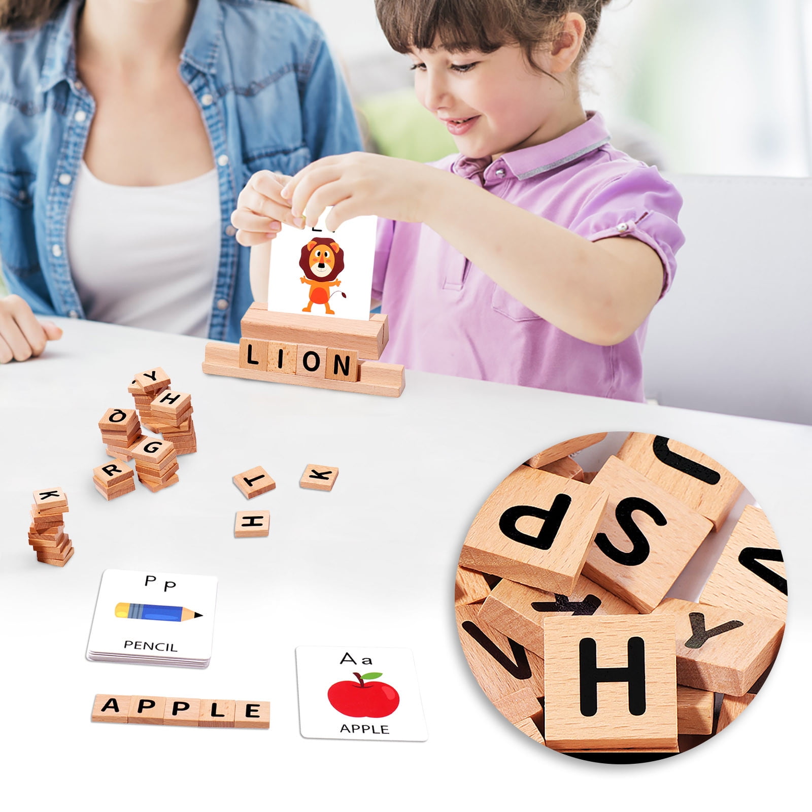 Children's Alphabet Puzzle Game, Wooden English Spelling Toy, Early ...