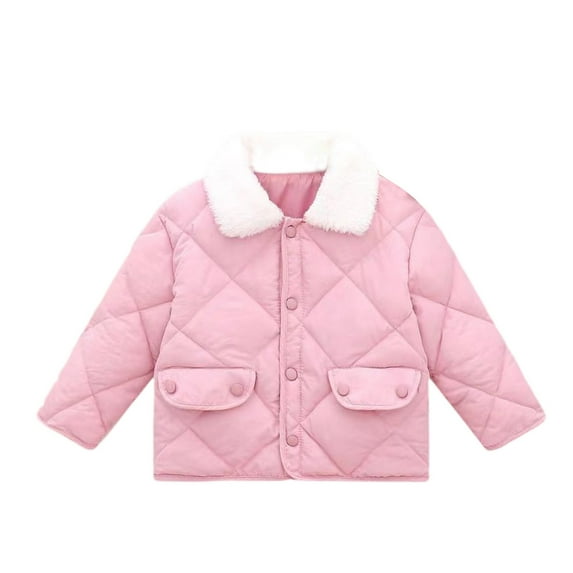 Children’s Quilted Jacket with Faux Fur Collar and Front Flap Pockets ...