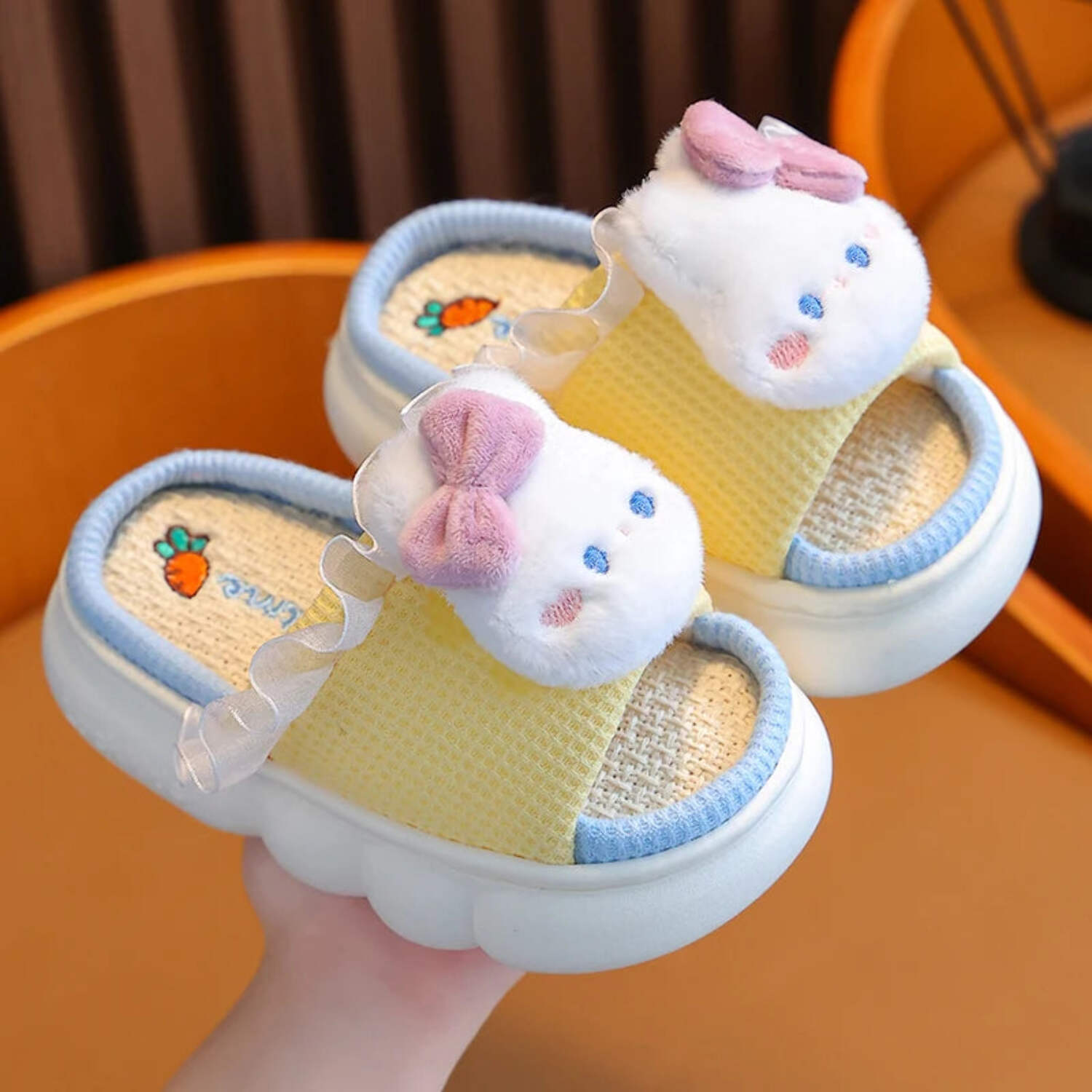 Children's Rabbit Linen Slippers Slides Girls' Home Indoor Non-slip ...