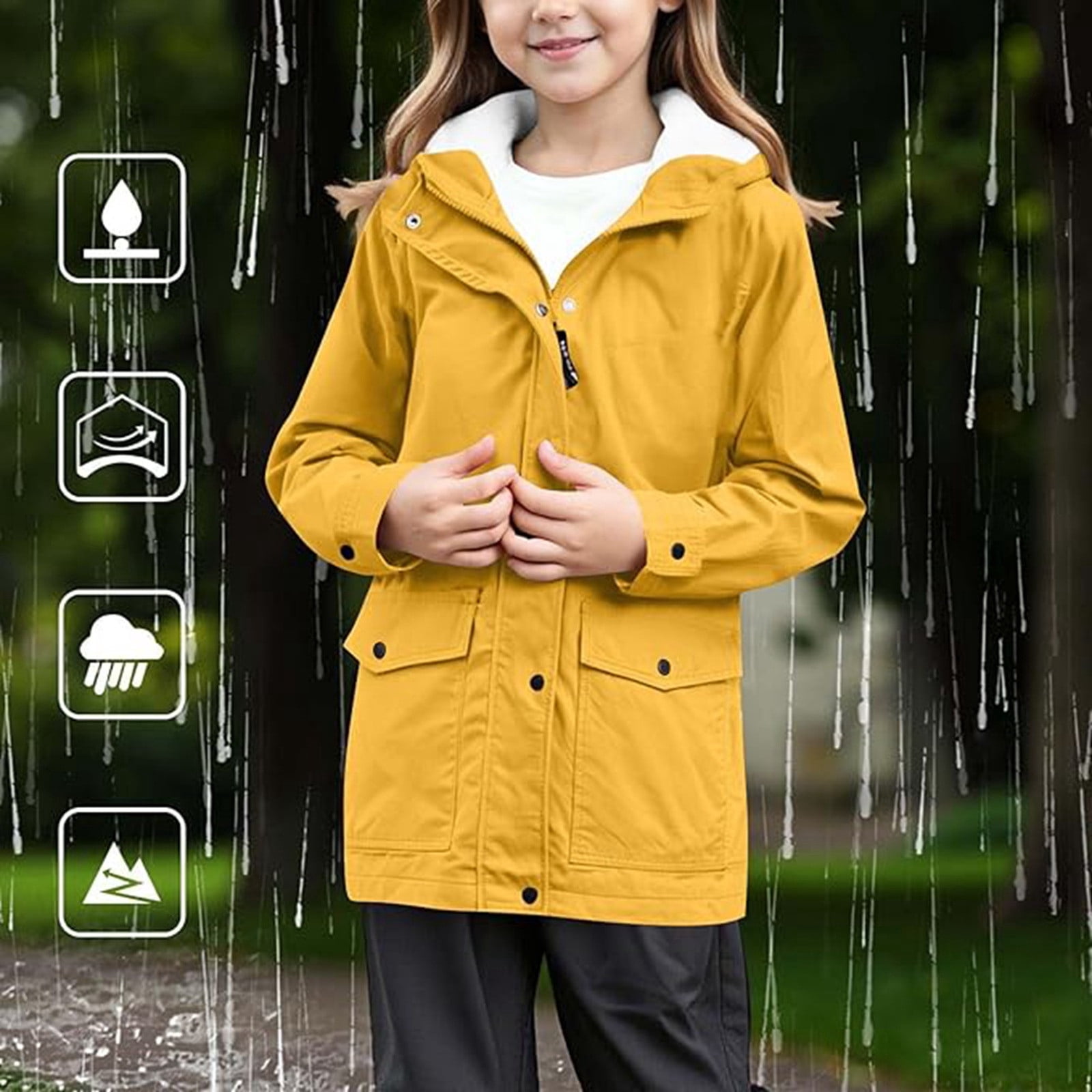 Children's Rain Jacket Girls Lined Raincoat Windbreaker Hooded Jacket ...