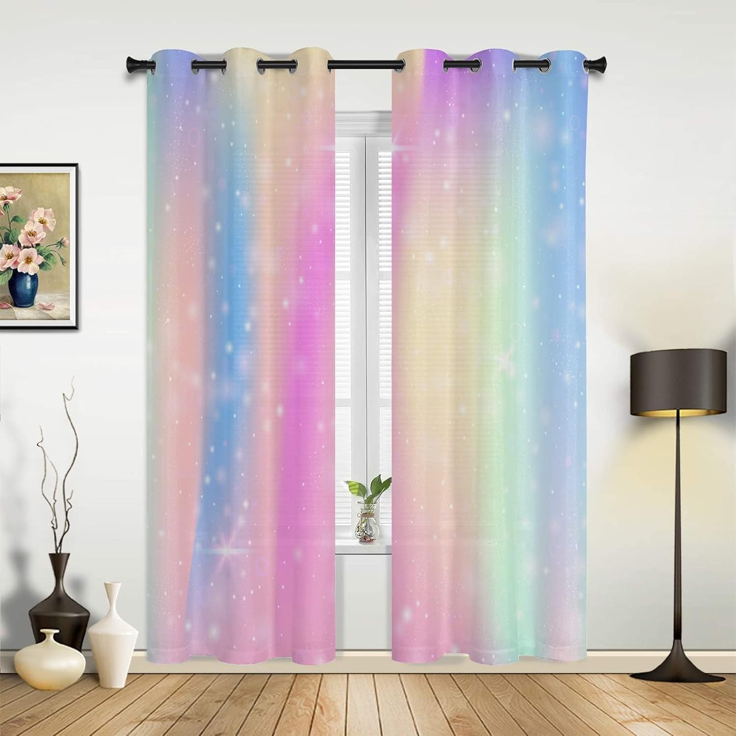Children's Rainbow Soft Window Curtain, Twinkle Star 3D Valance Pattern ...