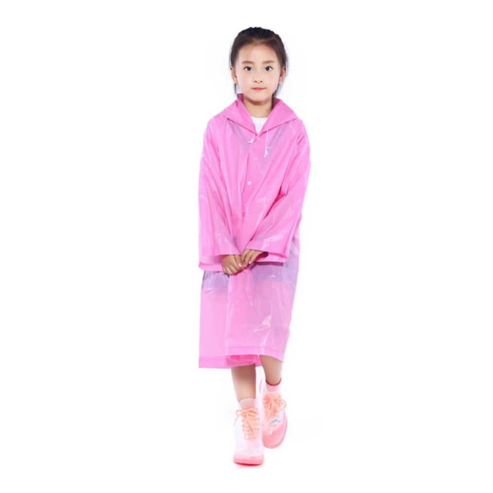 Children's Raincoat Button Down Raincoats for Kids, Reusable Rain Ponchos with Hood and Sleeves ...
