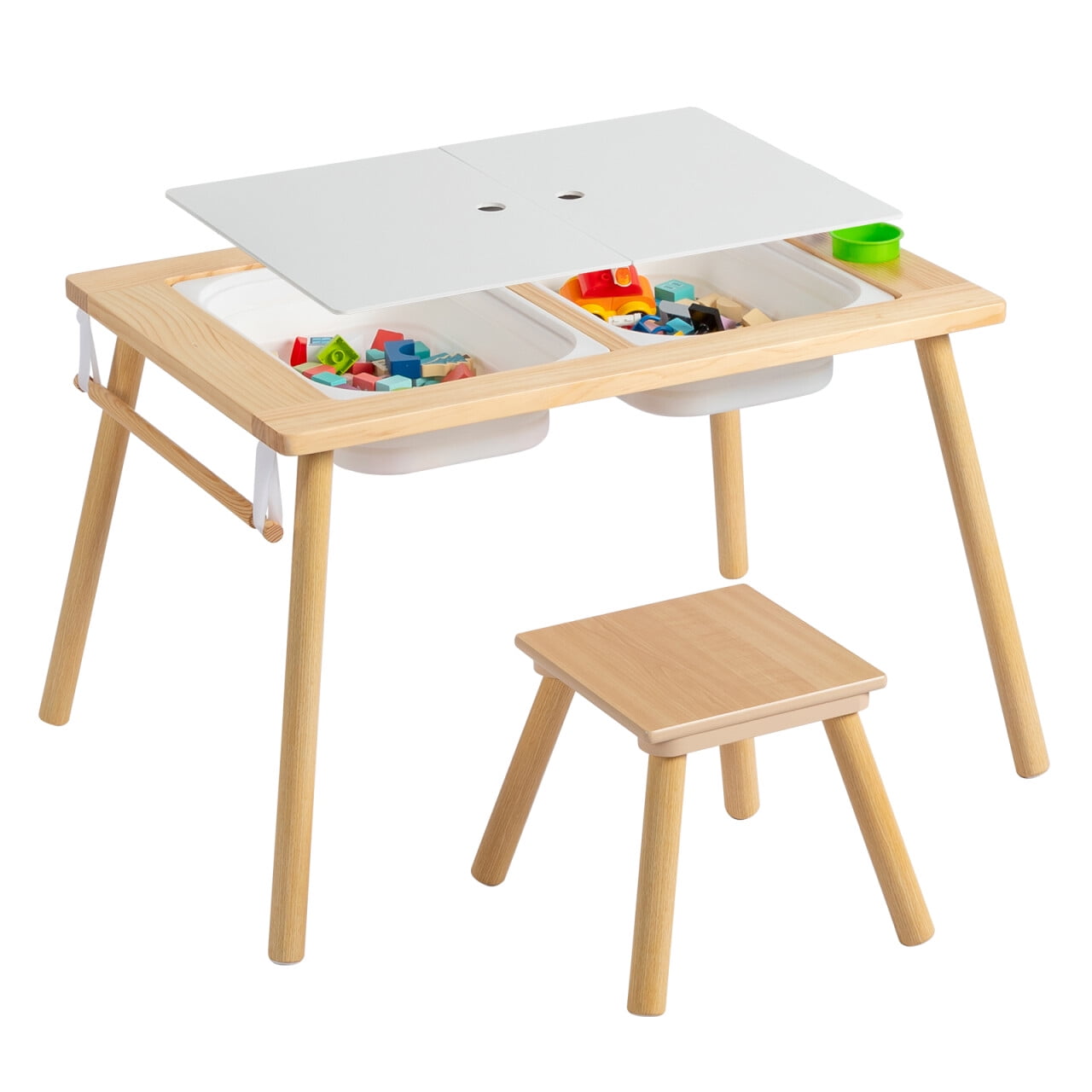 Children's Sensory Table with Stool, Kids Activity Table with 2 Storage ...