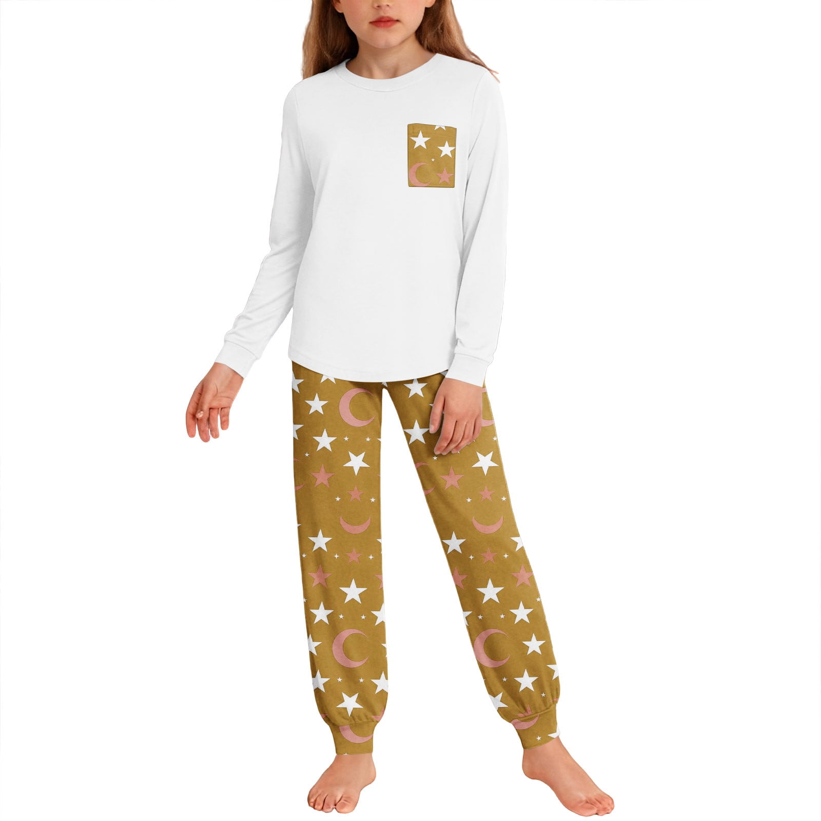 Children's Set, Boys' And Girls' Printing With Pocket Long Sleeve Top ...