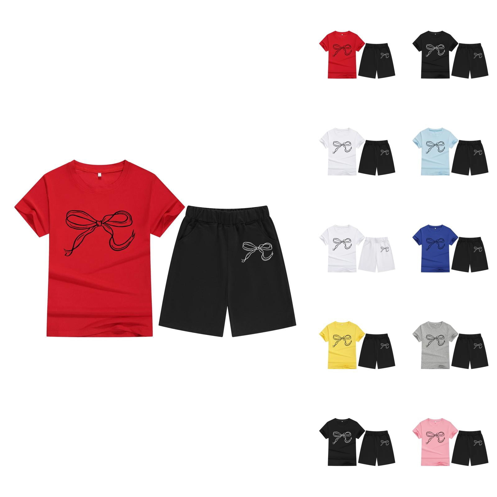 Children's Short Sleeve Bow Print Candy Color Comfy Children's Round ...