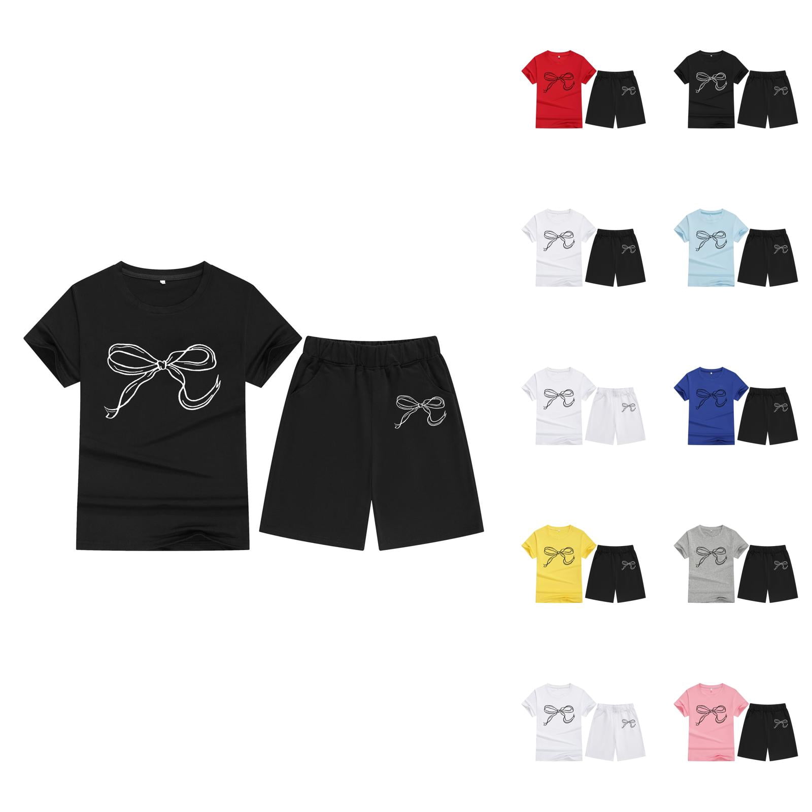 Children's Short Sleeve Bow Print Candy Color Comfy Children's Round ...
