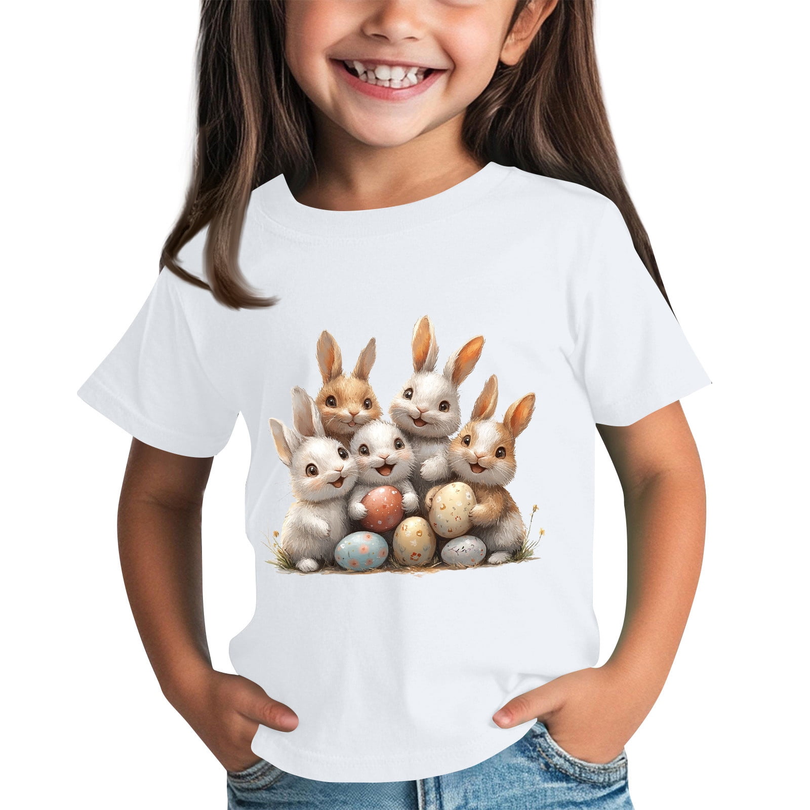 Children's Short Sleeve Crew Neck T-Shirt, With Adorable Easter Bunny ...