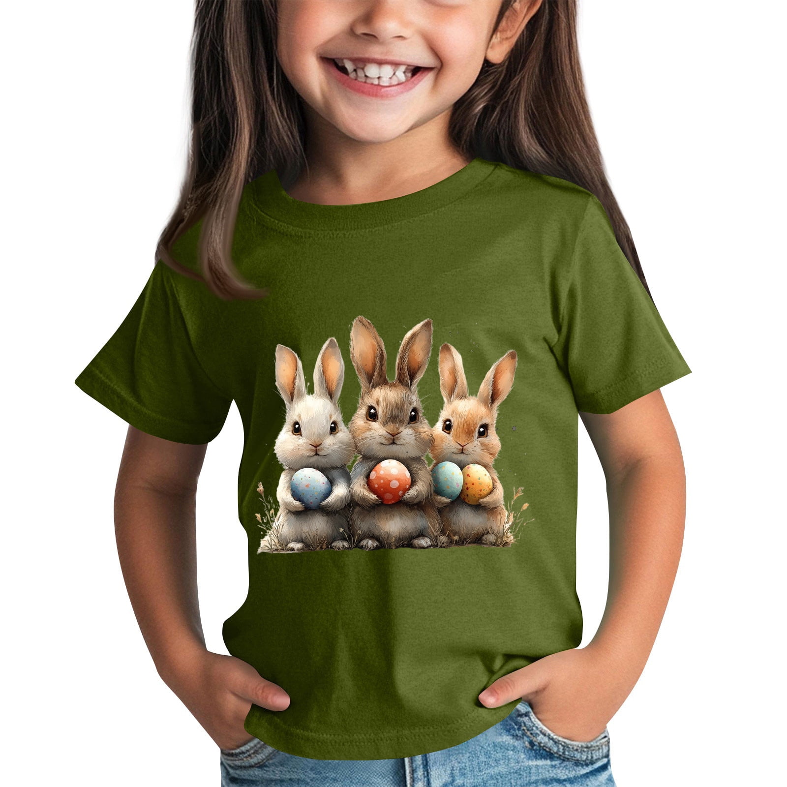 Children's Short Sleeve Crew Neck T-Shirt With Easter Bunny Animal ...