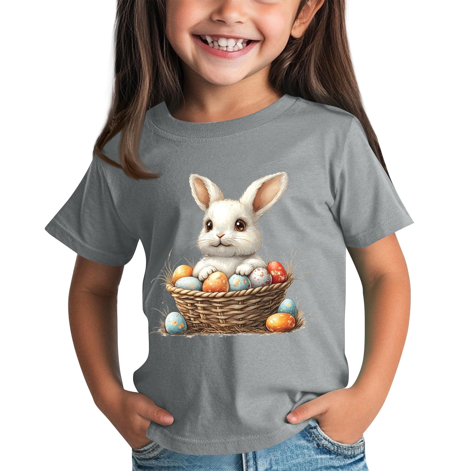Children's Short Sleeve Crew Neck T-Shirt, Easter Bunny Animal Print ...