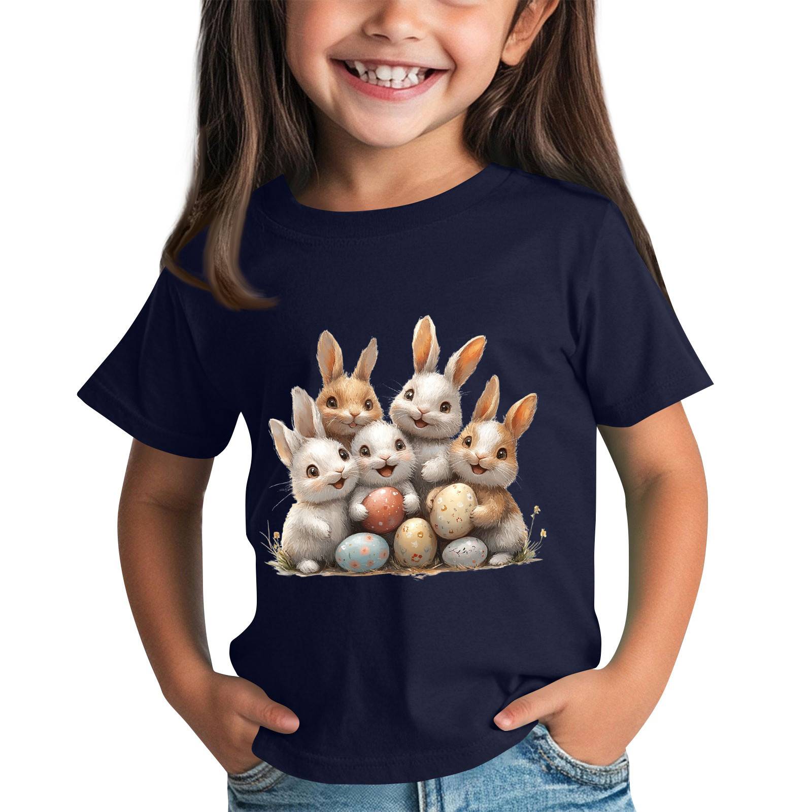 Children's Short Sleeve Crew Neck T-Shirt With Easter Bunny Animal ...