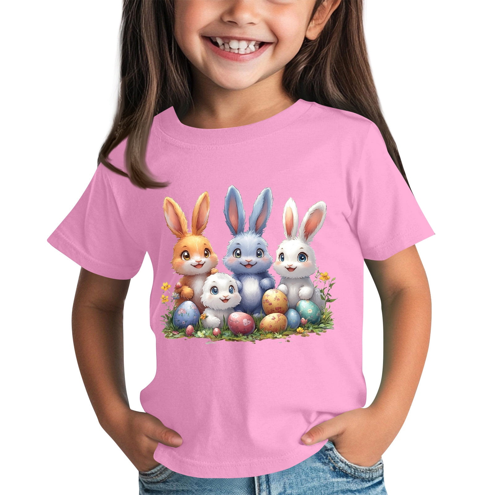 Children's Short Sleeve Neck T-Shirt, With Easter Bunny Animal Print ...