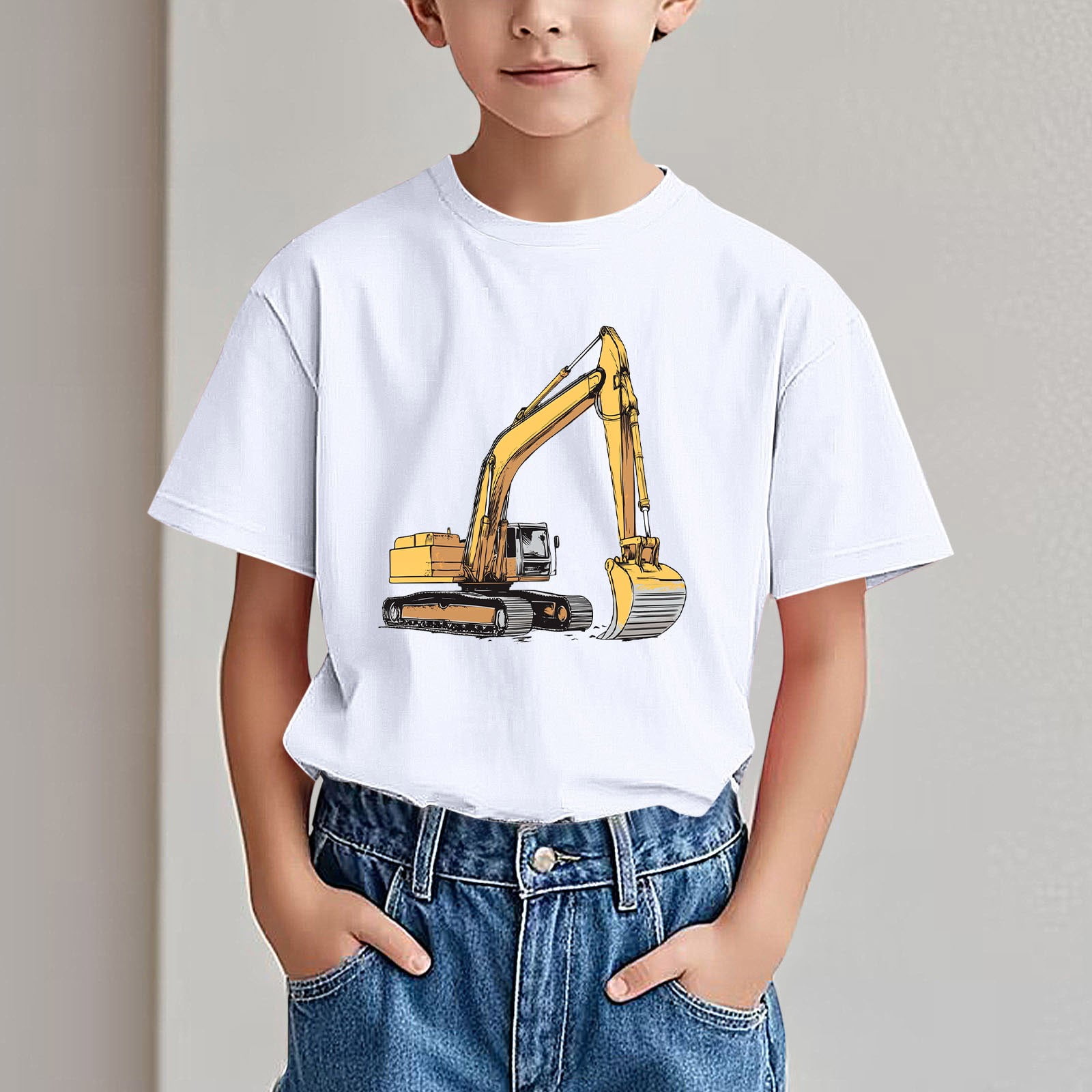 Children's Short Sleeve Printed Pattern T-Shirt - Round Neck Half ...