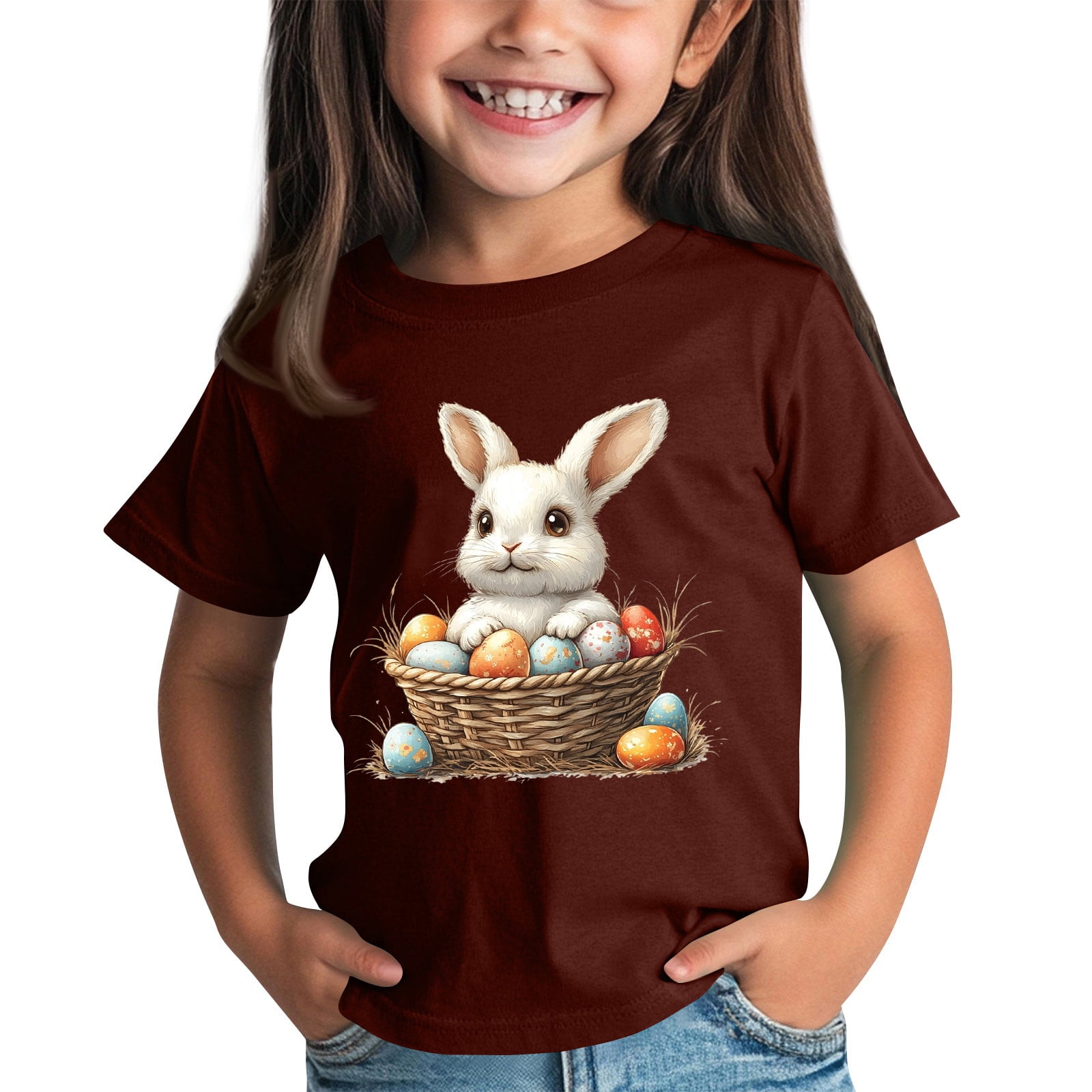 Children's Short Sleeve Round Neck T-Shirt With Easter Bunny Animal ...