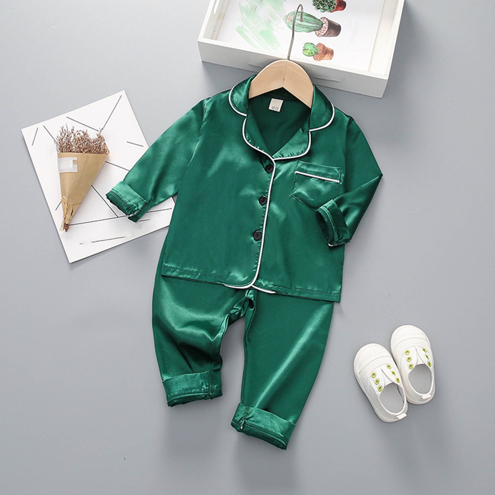 Children's Silk Printed Home Clothing Color Ding Imitation Silk Long ...