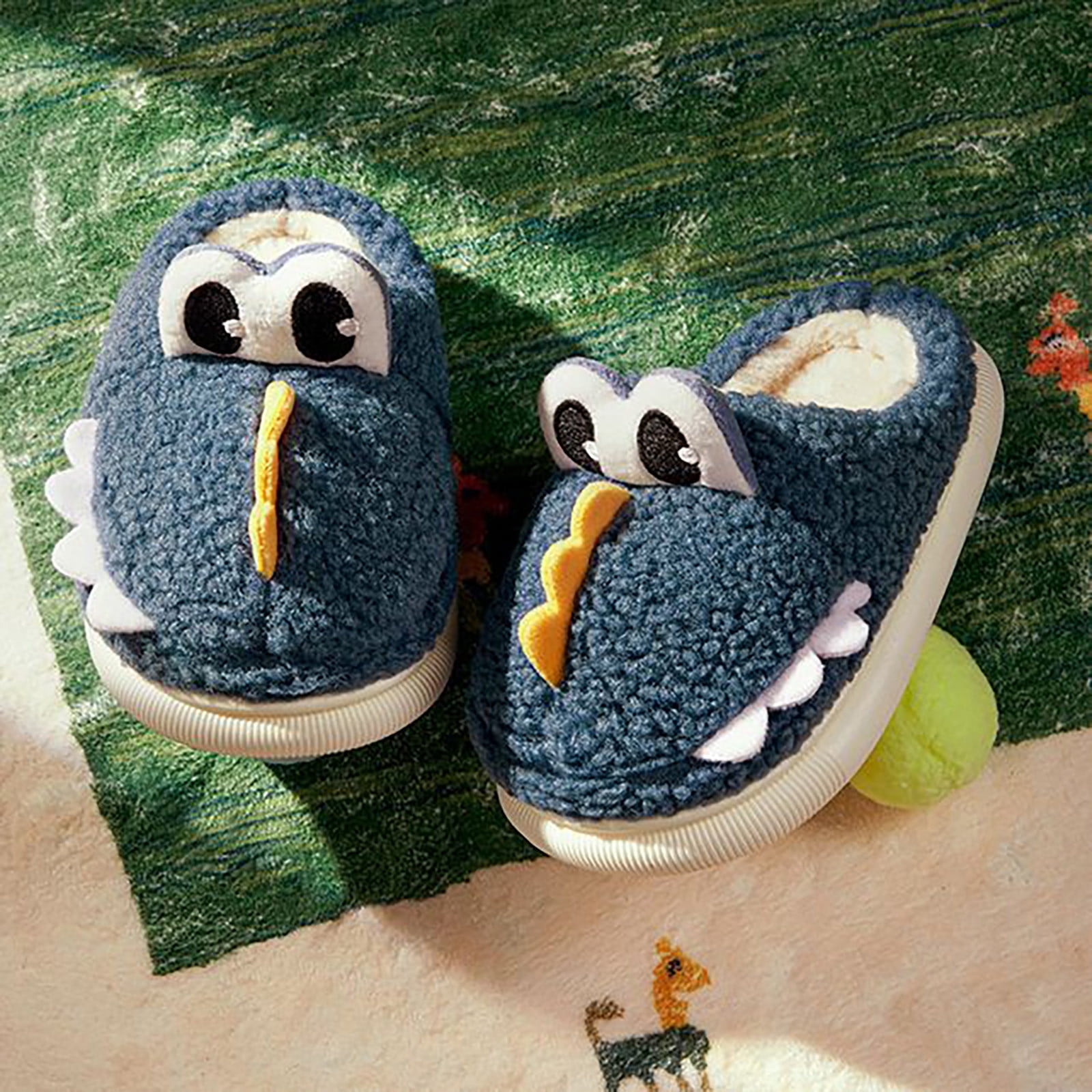 Children's Slippers Fluffy Dinosaur Bedroom Slippers Non- Warm Soft ...