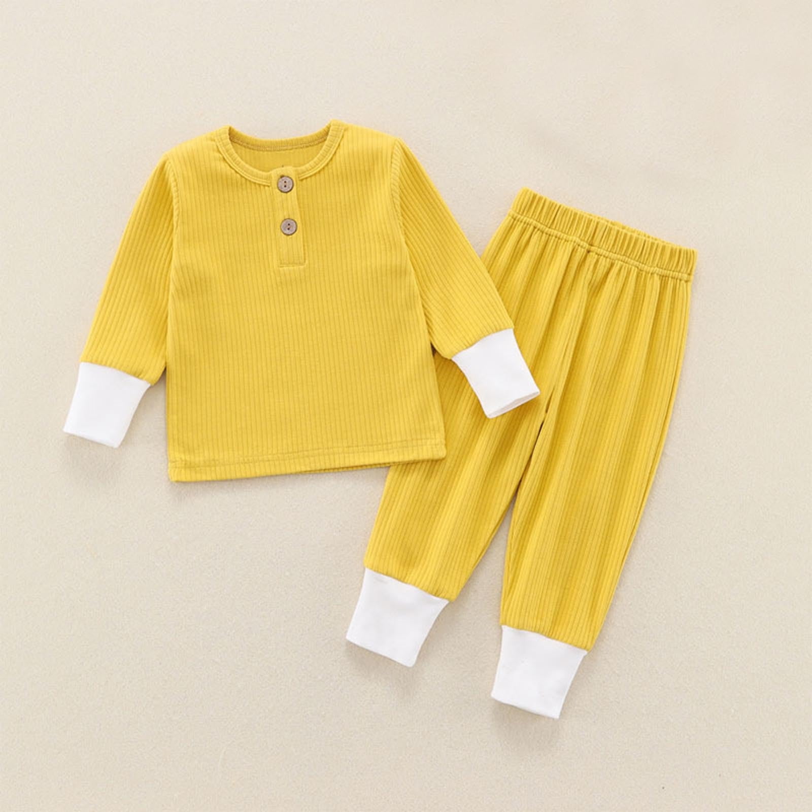 Children's Solid Color Long Sleeved Round Neck Base Shirt Two-piece Set ...
