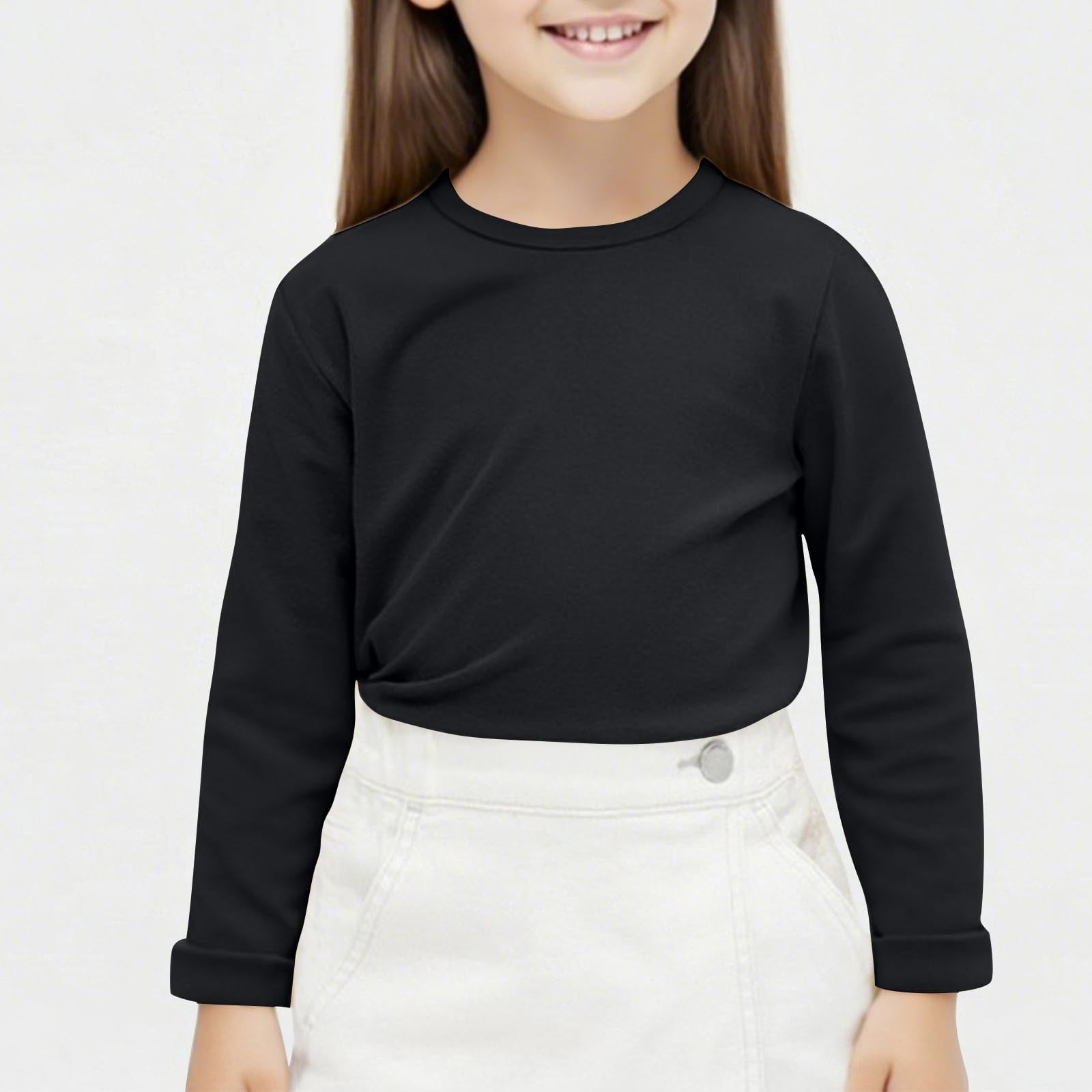 Children's Solid Color Round Neck Warm Long Sleeved Top Mid Size ...