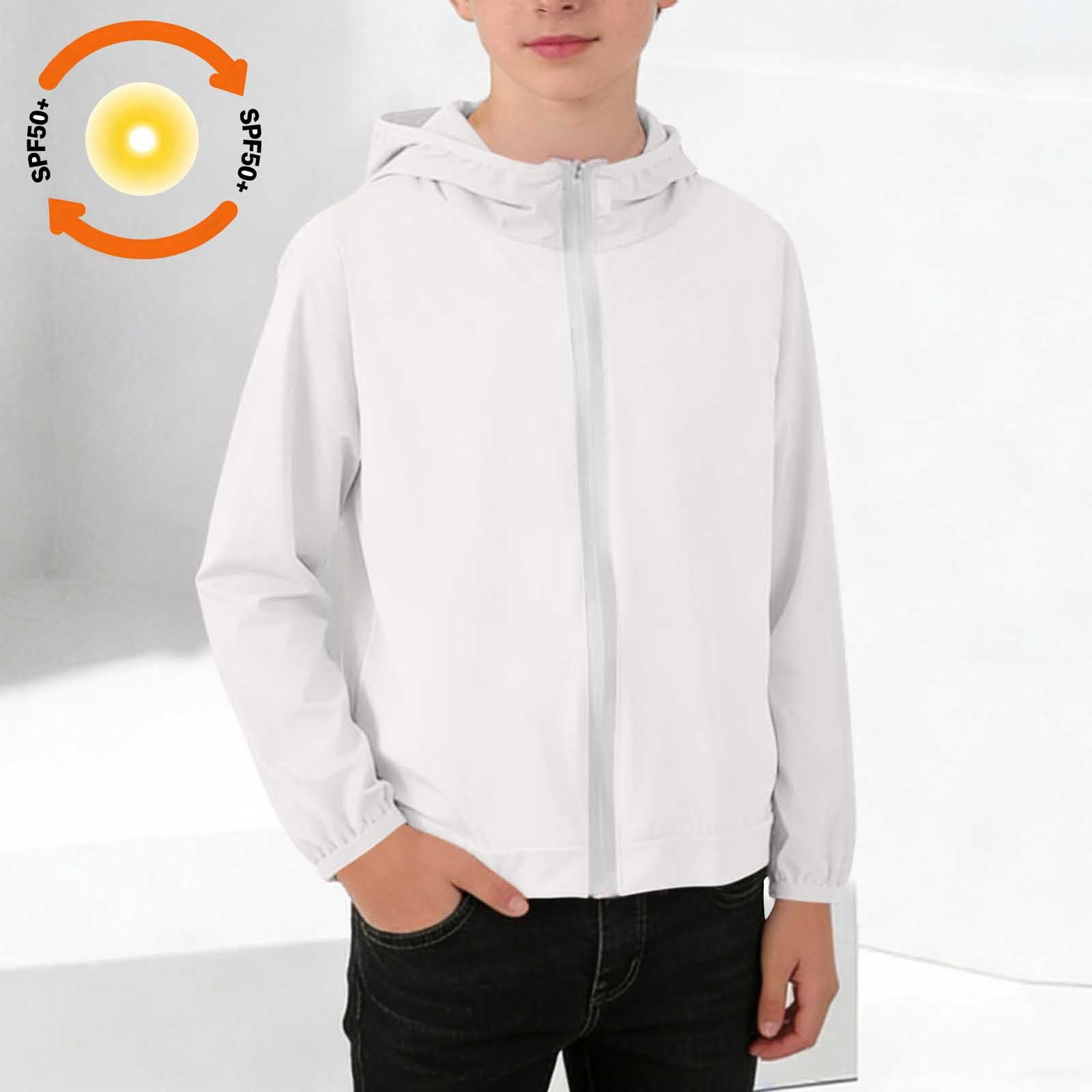 Children's Solid Hooded Full Zip up Sun Protection Jacket Boys Girls ...