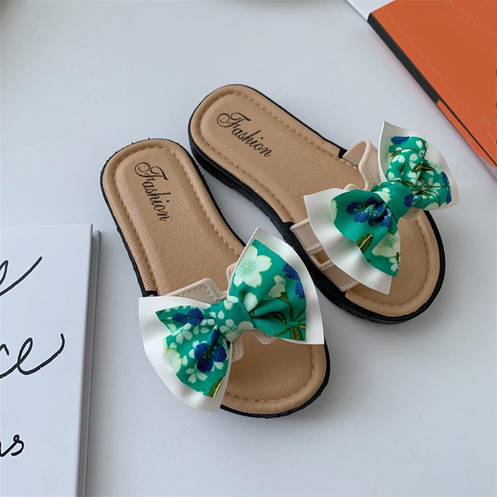 Children's Summer Flower Print Bow Wear Cool Mop Versatile Soft Bottom ...