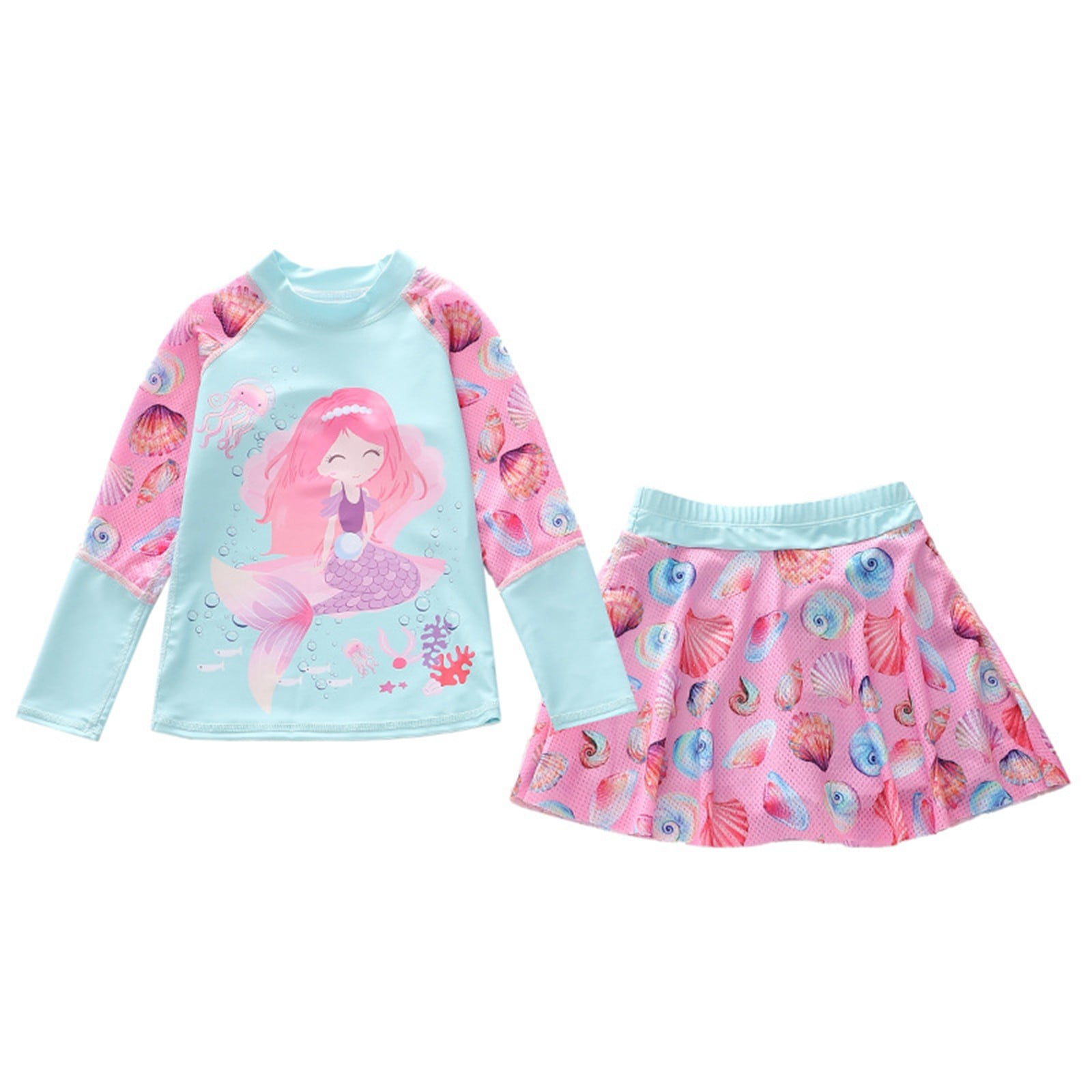 Children's Swimsuit Girls Two Piece Long Sleeve Cute Cartoon Printed ...