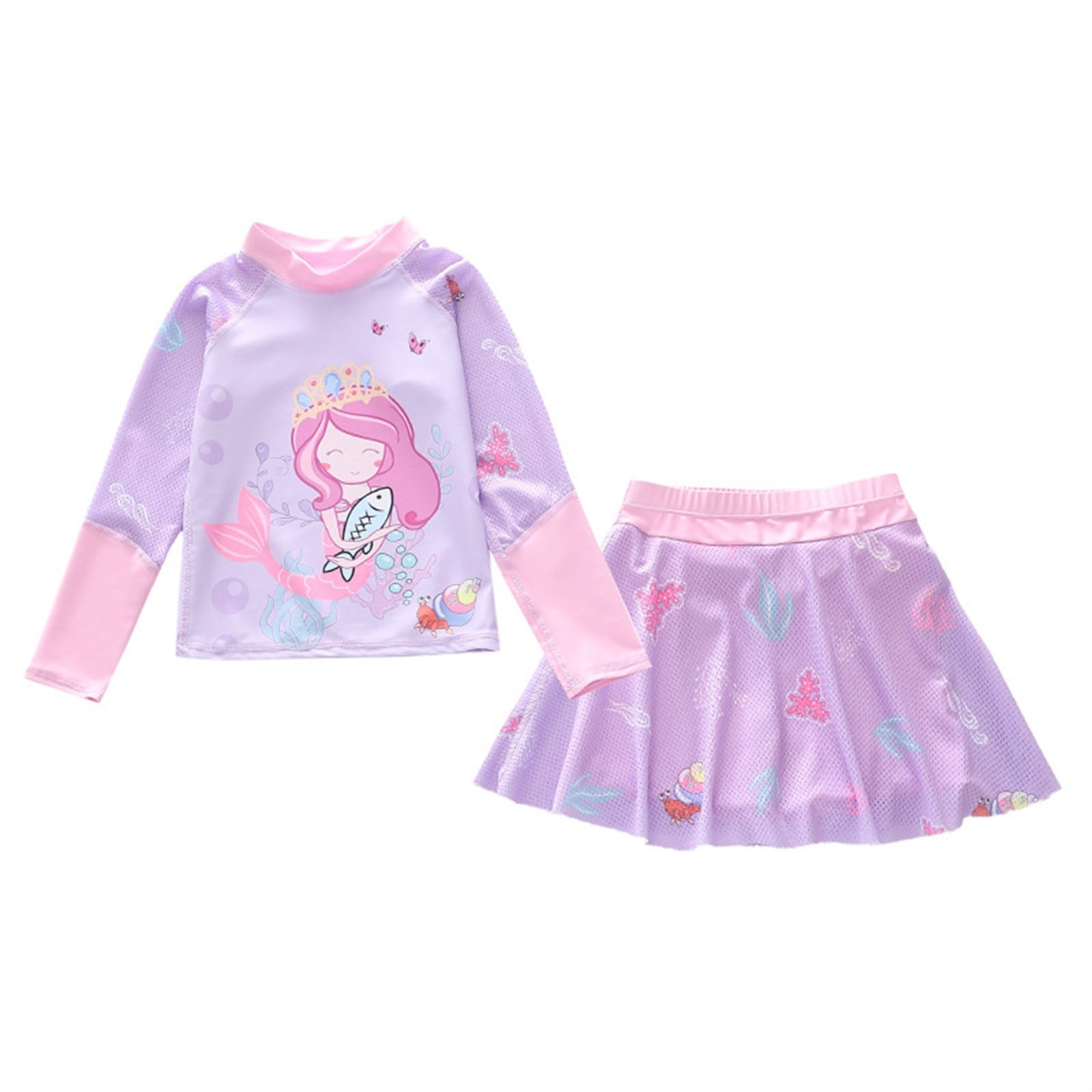 Children's Swimsuit Girls Two Piece Long Sleeve Cute Cartoon Printed ...