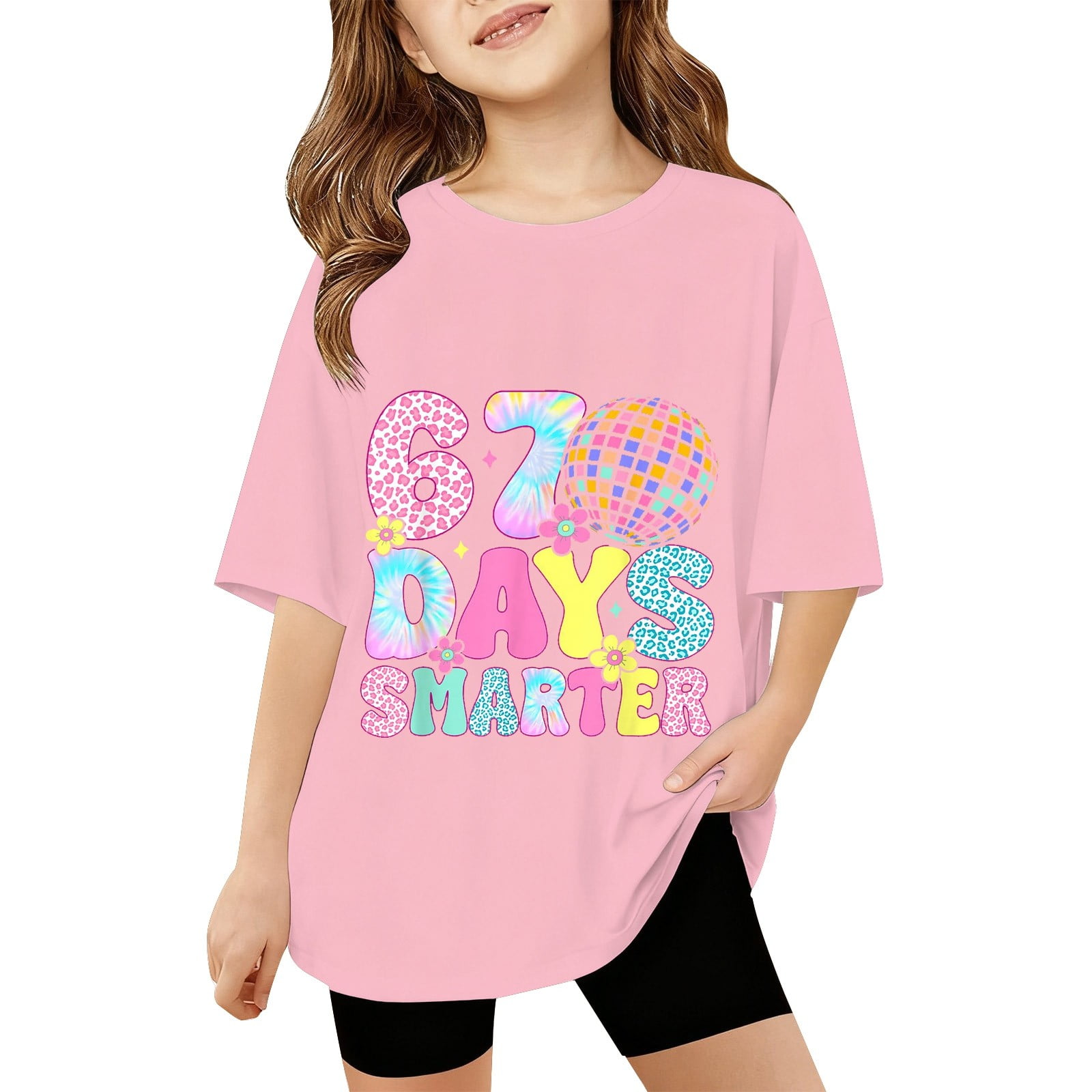 Children's T Shirts 67 Letter Graphic Print Tees Short Sleeve Crew Neck ...