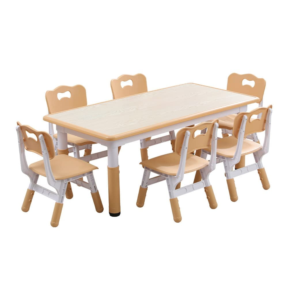 Children's Table And Chair 7-Piece Set, Adjustable Height Table And ...
