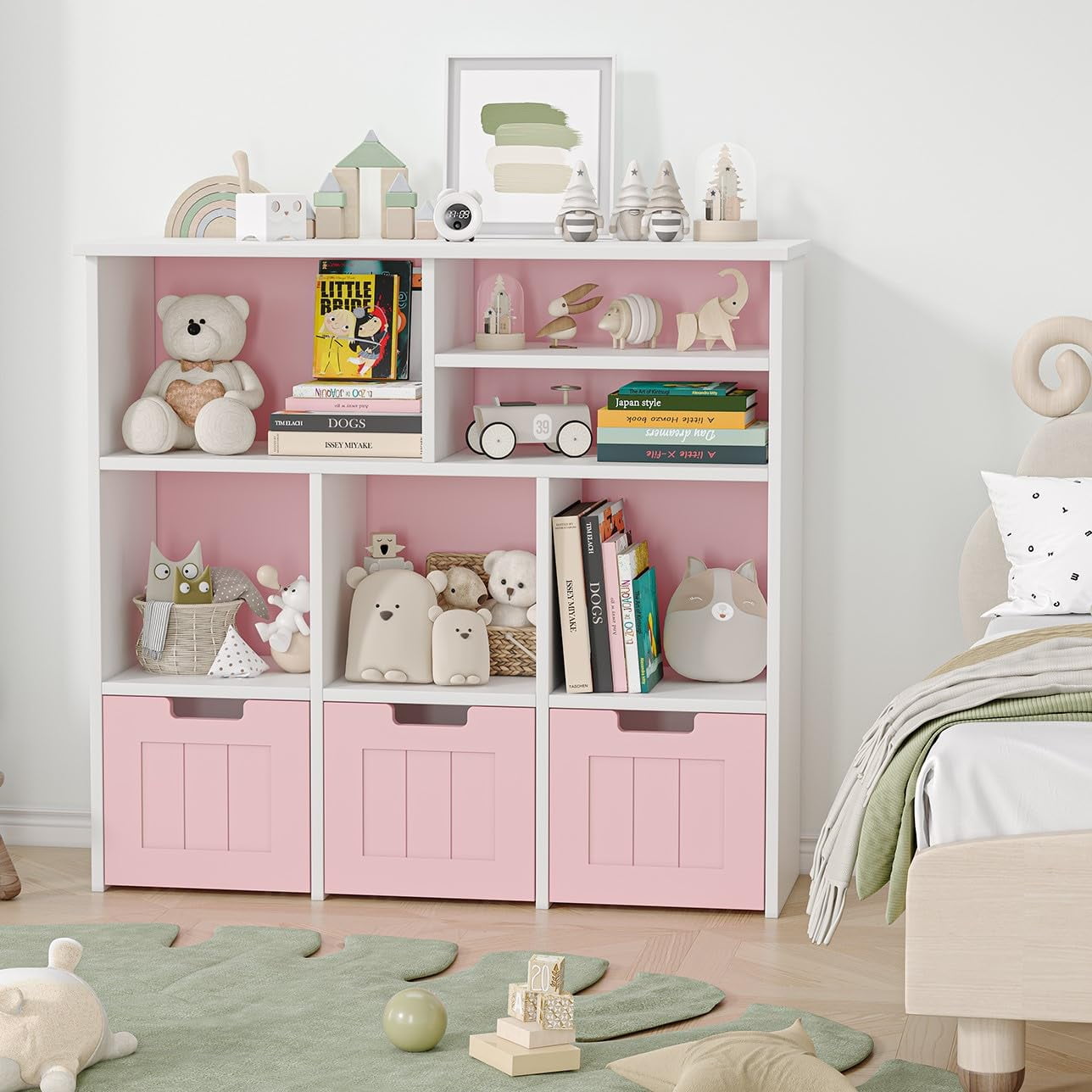 Children's Toy Storage Box, Children's Bookcase with 3 Removable ...