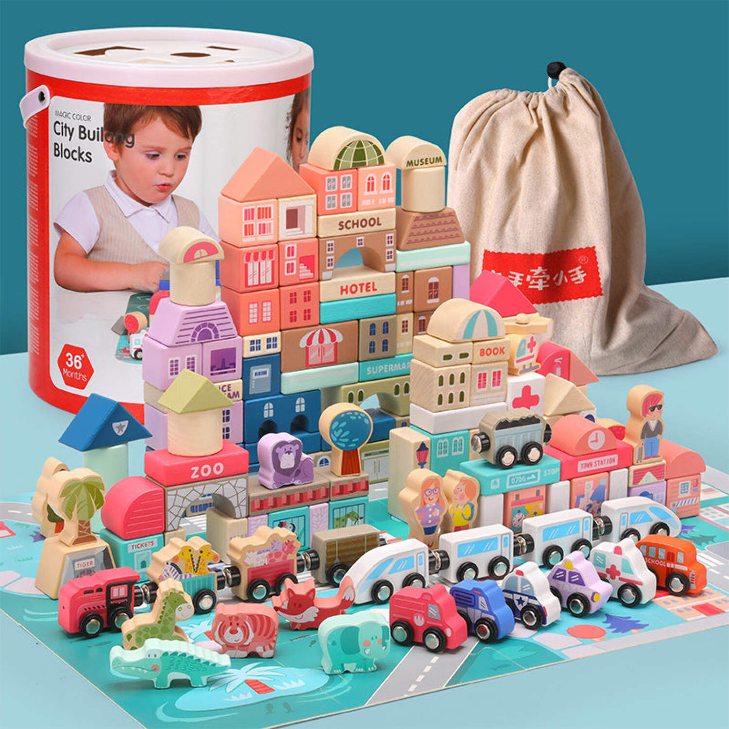 Children's Toys Wooden Building Blocks 115 Macarons Assembled Large ...