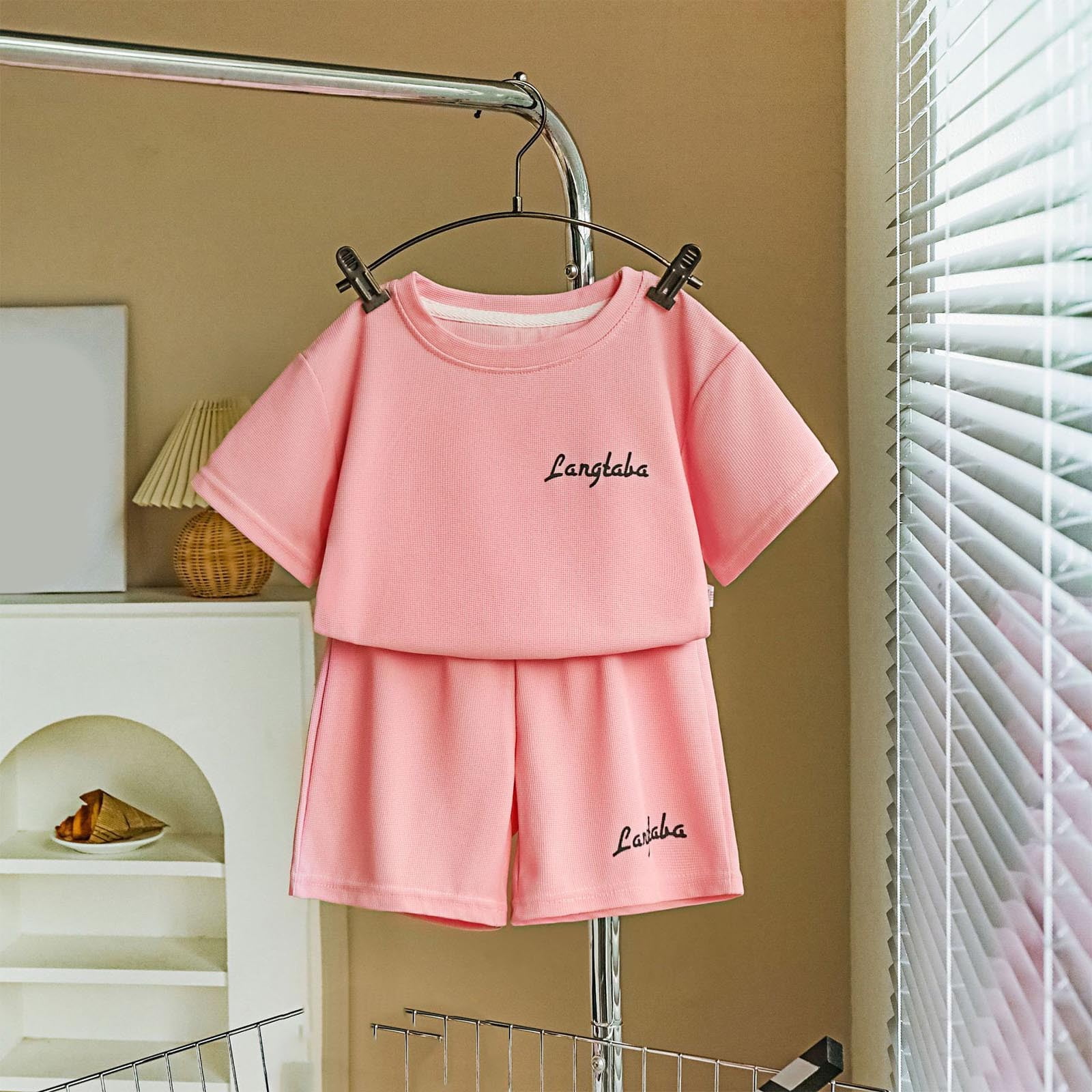 Children's Two Piece Sports Sets Round Neck Short Sleeved Shirt Elastic ...