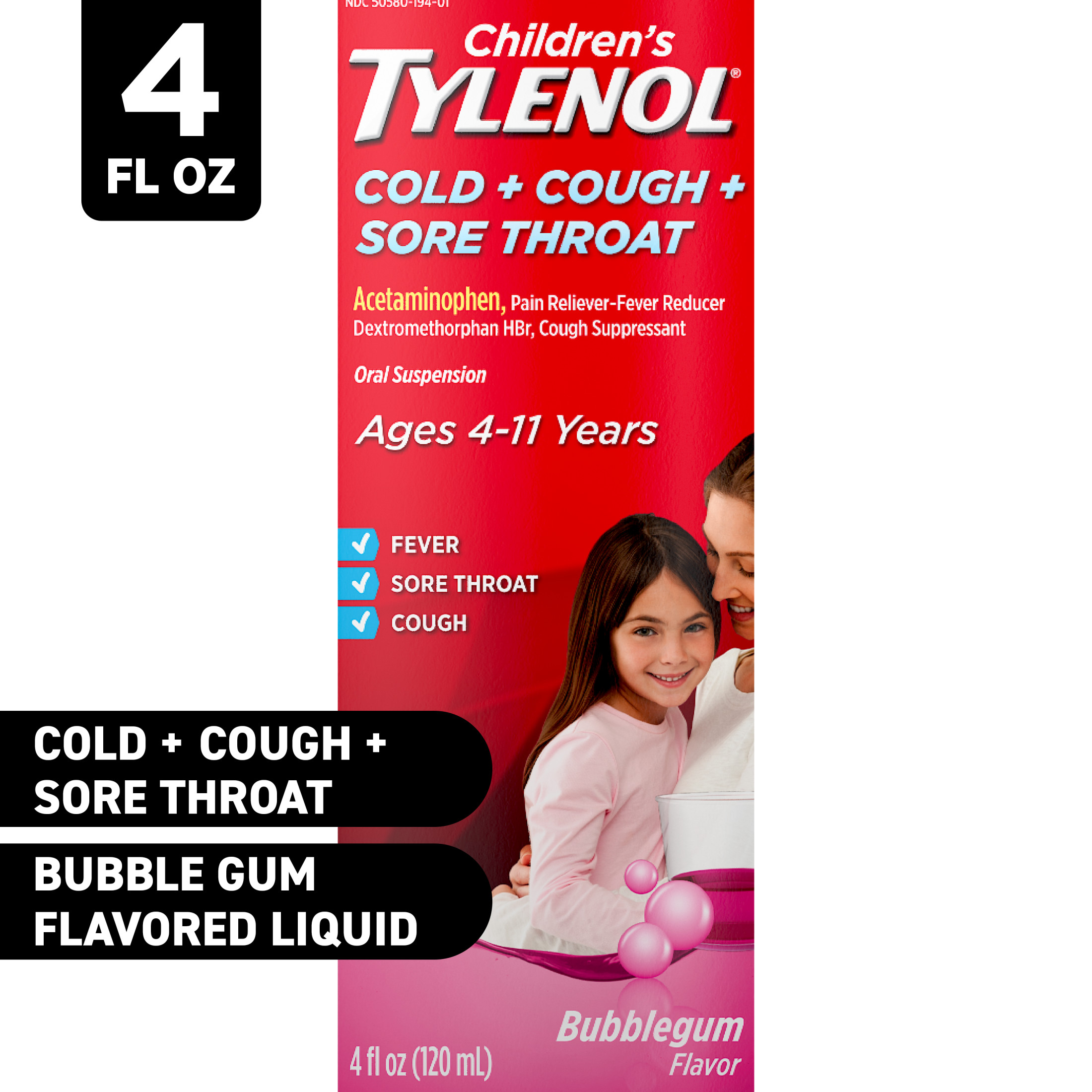 Children's Tylenol Cold + Cough + Runny Nose Medicine, Grape, 4 fl. oz ...