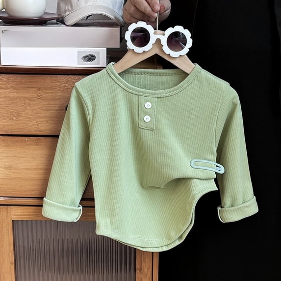 Children's Undershirt Autumn Round Neck Long Sleeve Tee for Girls Warm ...