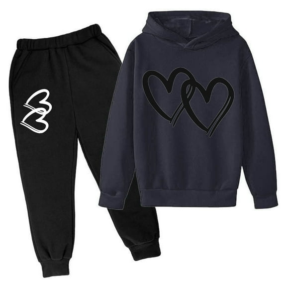 Children's Valentines Heart Print Hoodie Set Girls Sweatshirts and ...