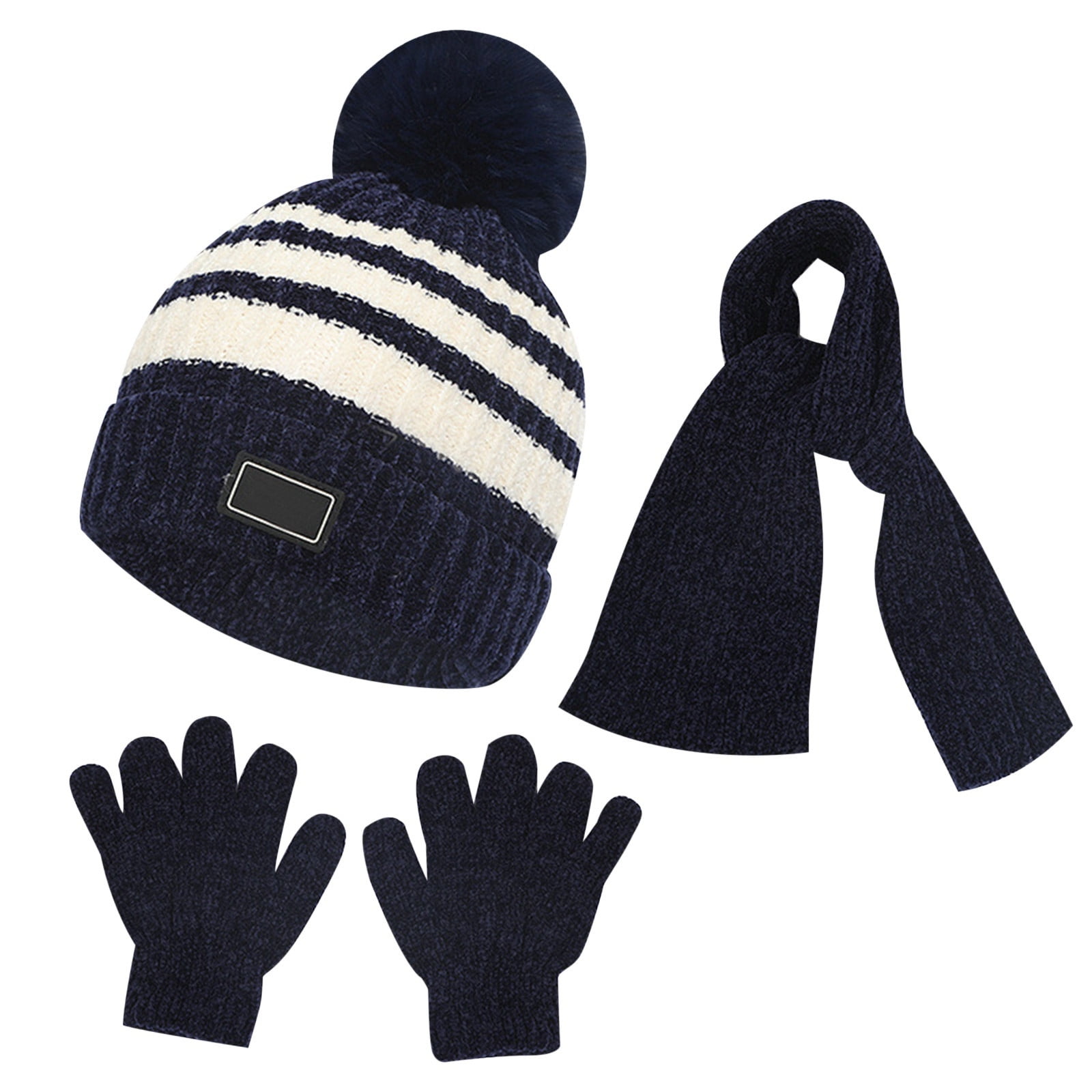 Children's Winter Hats Gloves Scarf Set, Knitted Lined Beanies Cap for ...