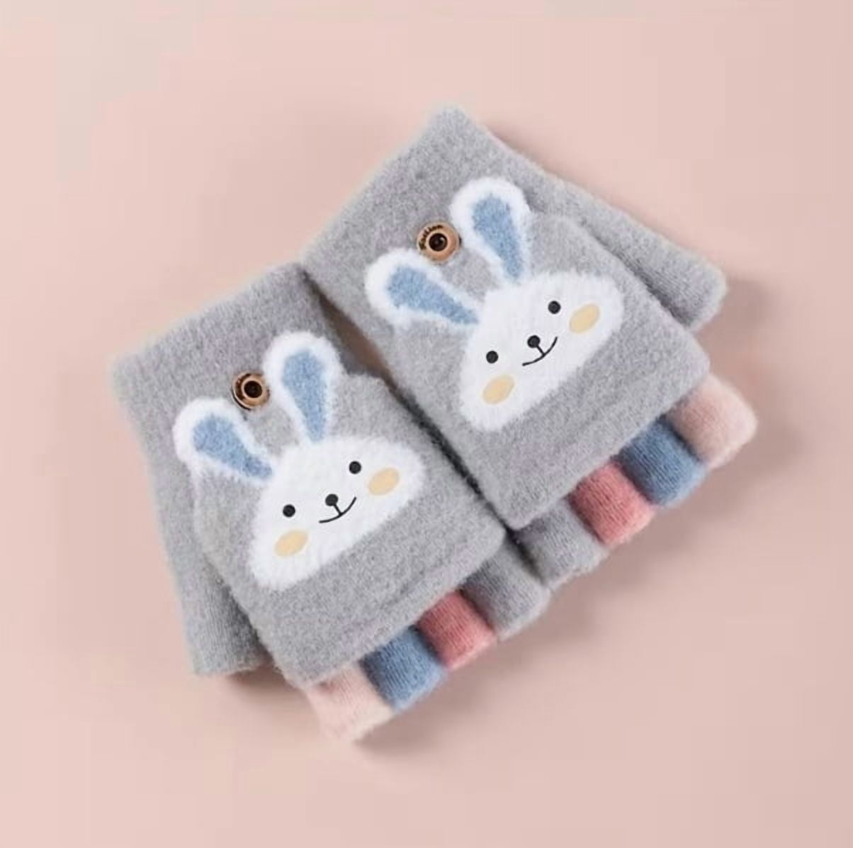 Children's Winter Knitted Cartoon Flip Gloves - Thickened Five-Finger ...