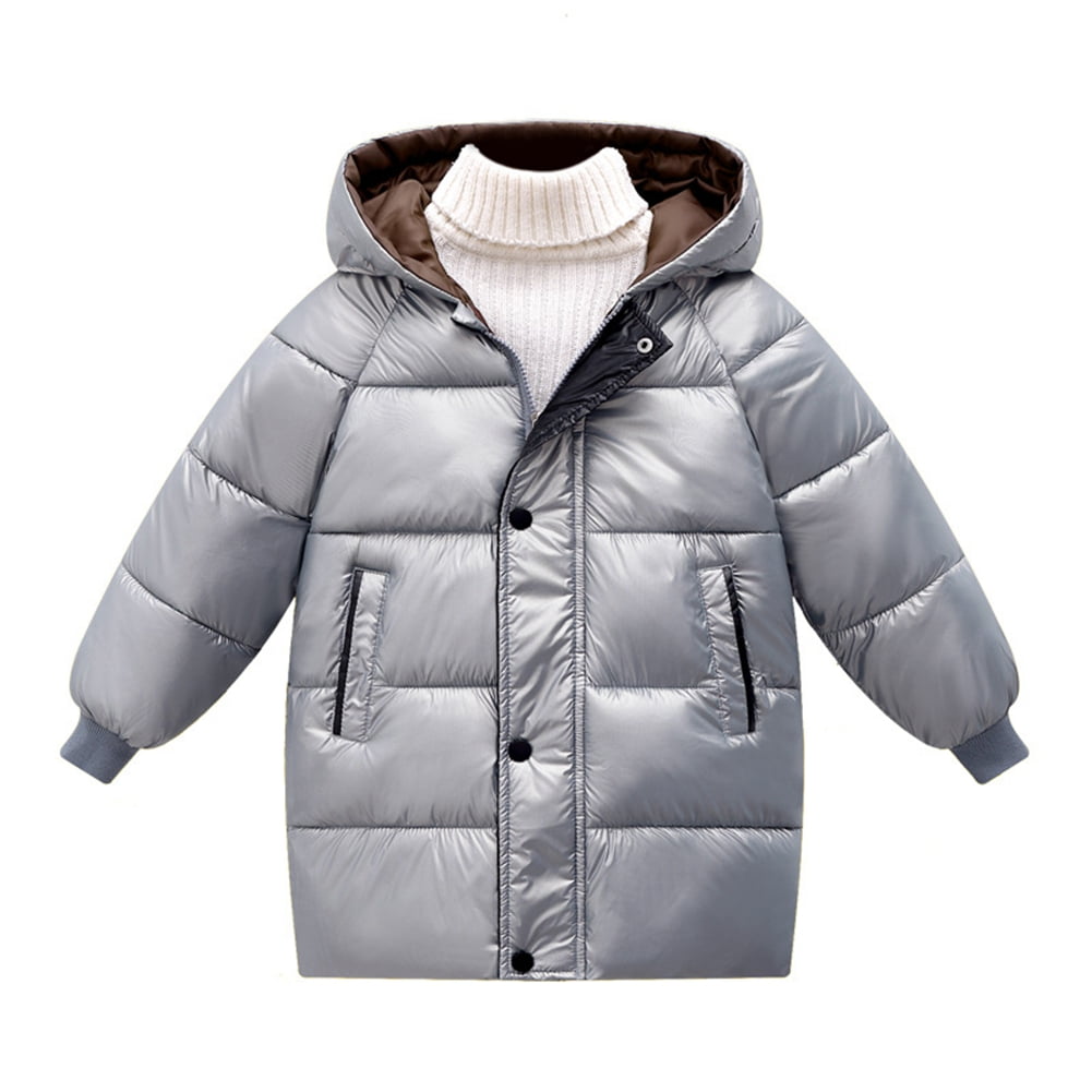 Children's Winter Solid Color Hooded Lengthened Thick Padded Jacket Boys Girls Warm Coat ...