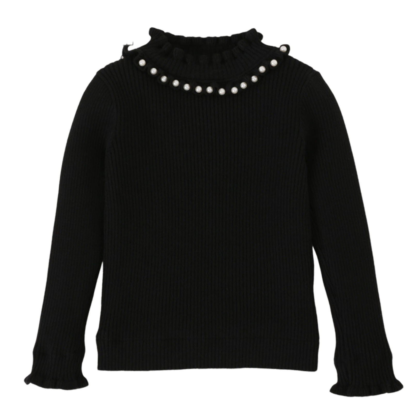 Children's Winter Solid-color Pearl High-neck Lapel Sweater Knitted Base Layer Top Ropa para ...