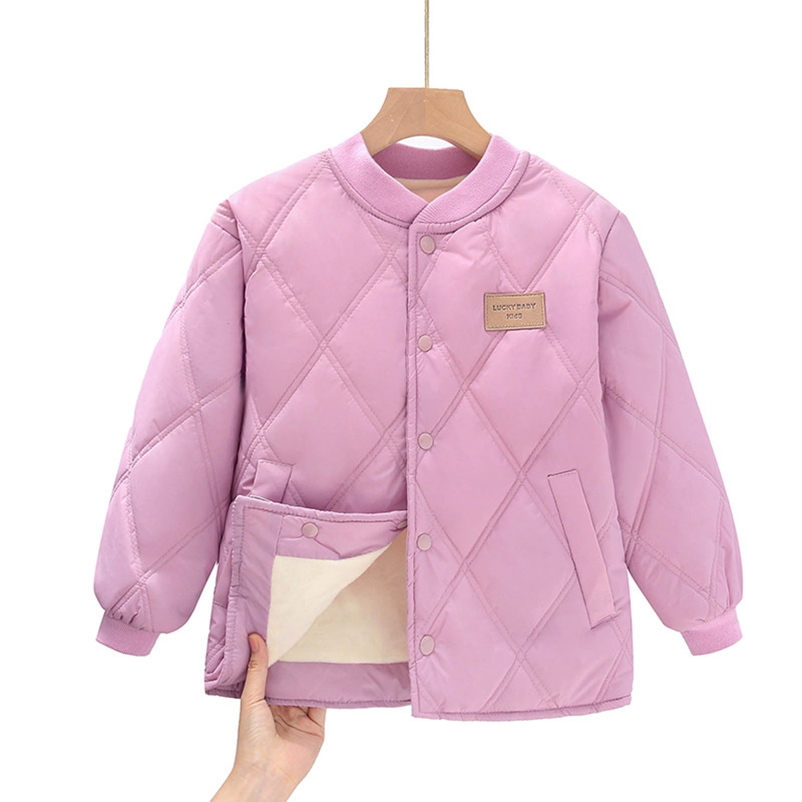Children's Winter Thick Padded Jacket, Boys Girls Fleece Lined Quilted ...