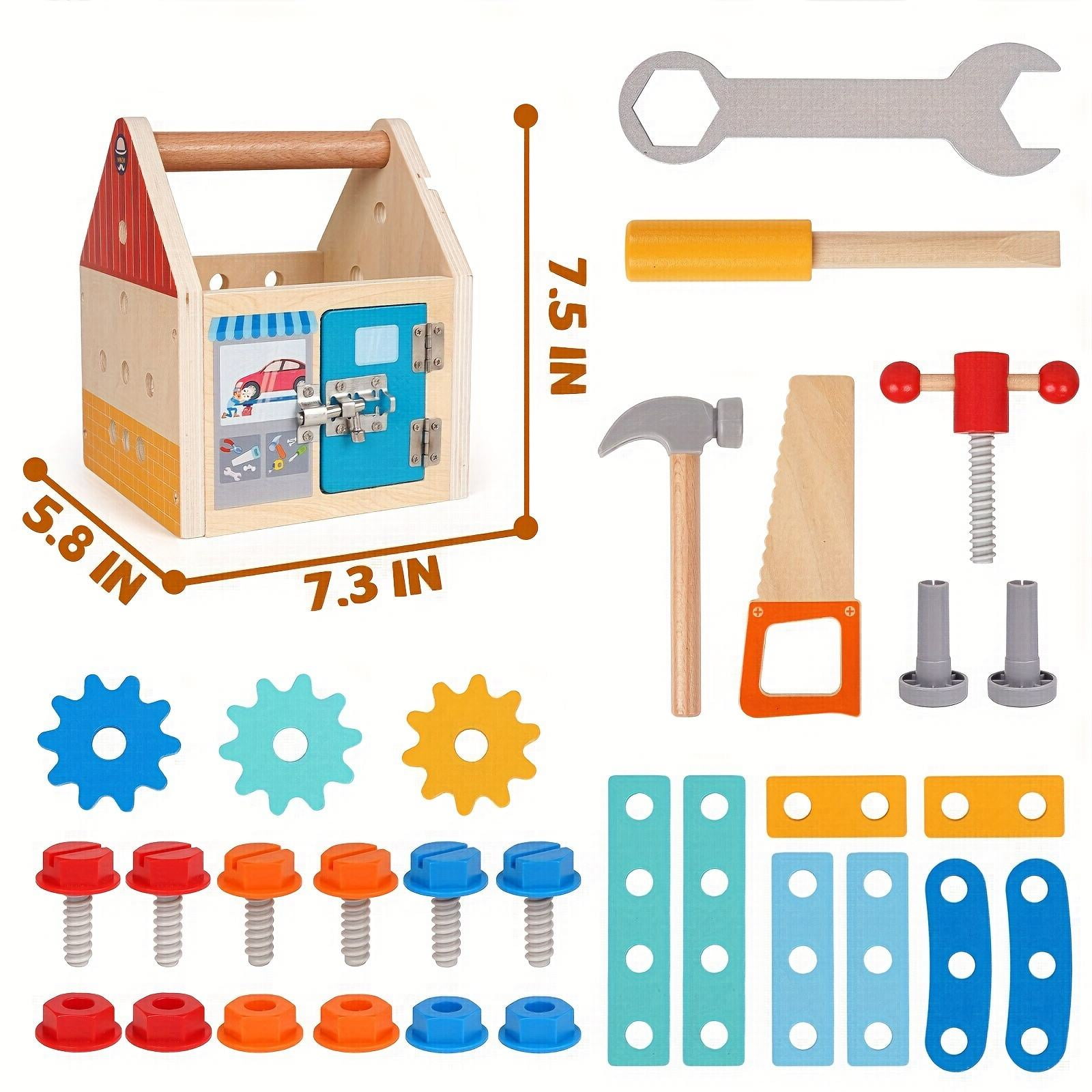 Children's Wooden Hand-held Tool Box Screw Nut Disassembly and Assembly ...