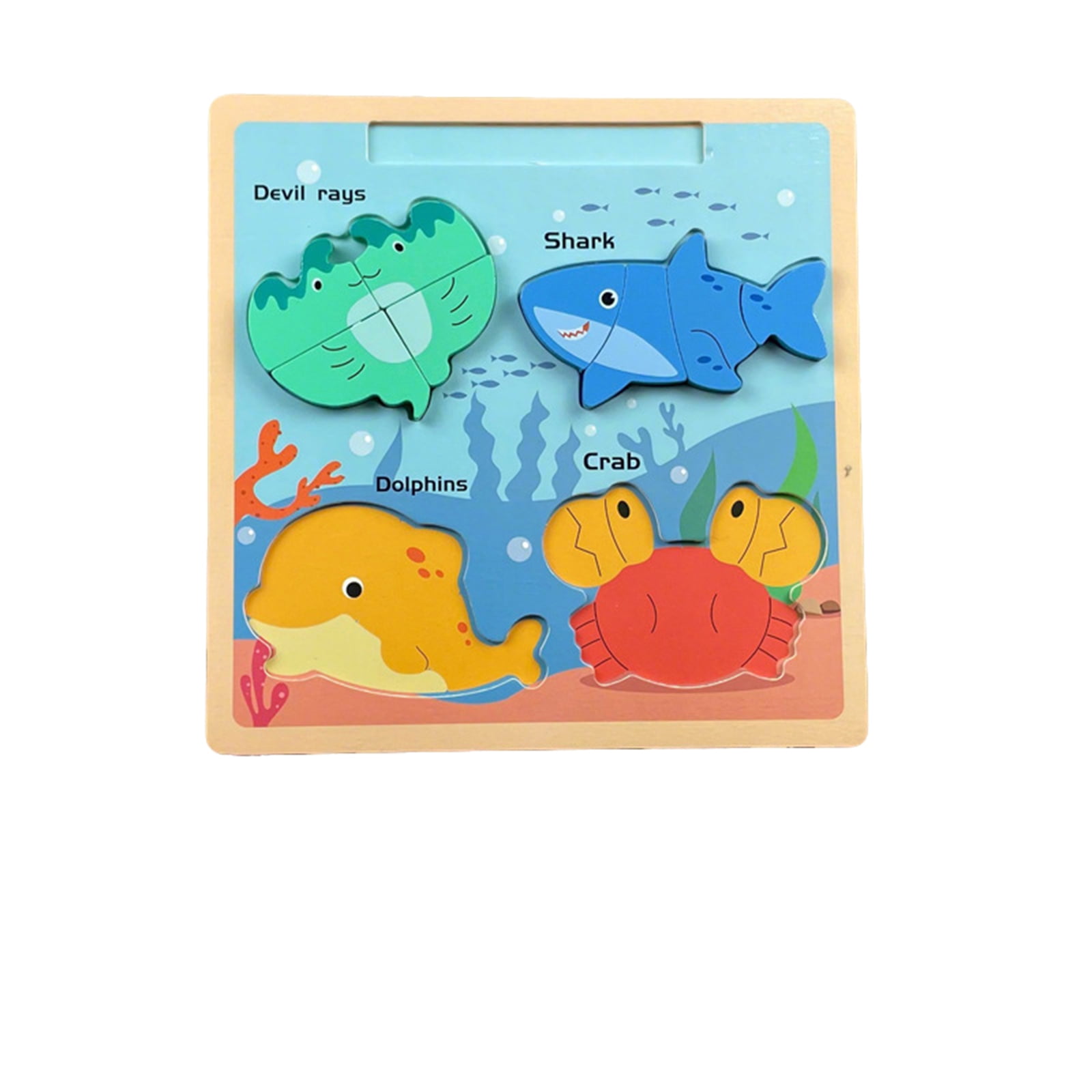 Children's Wooden Puzzle Educational Toy Ocean Animal Learning Skill ...