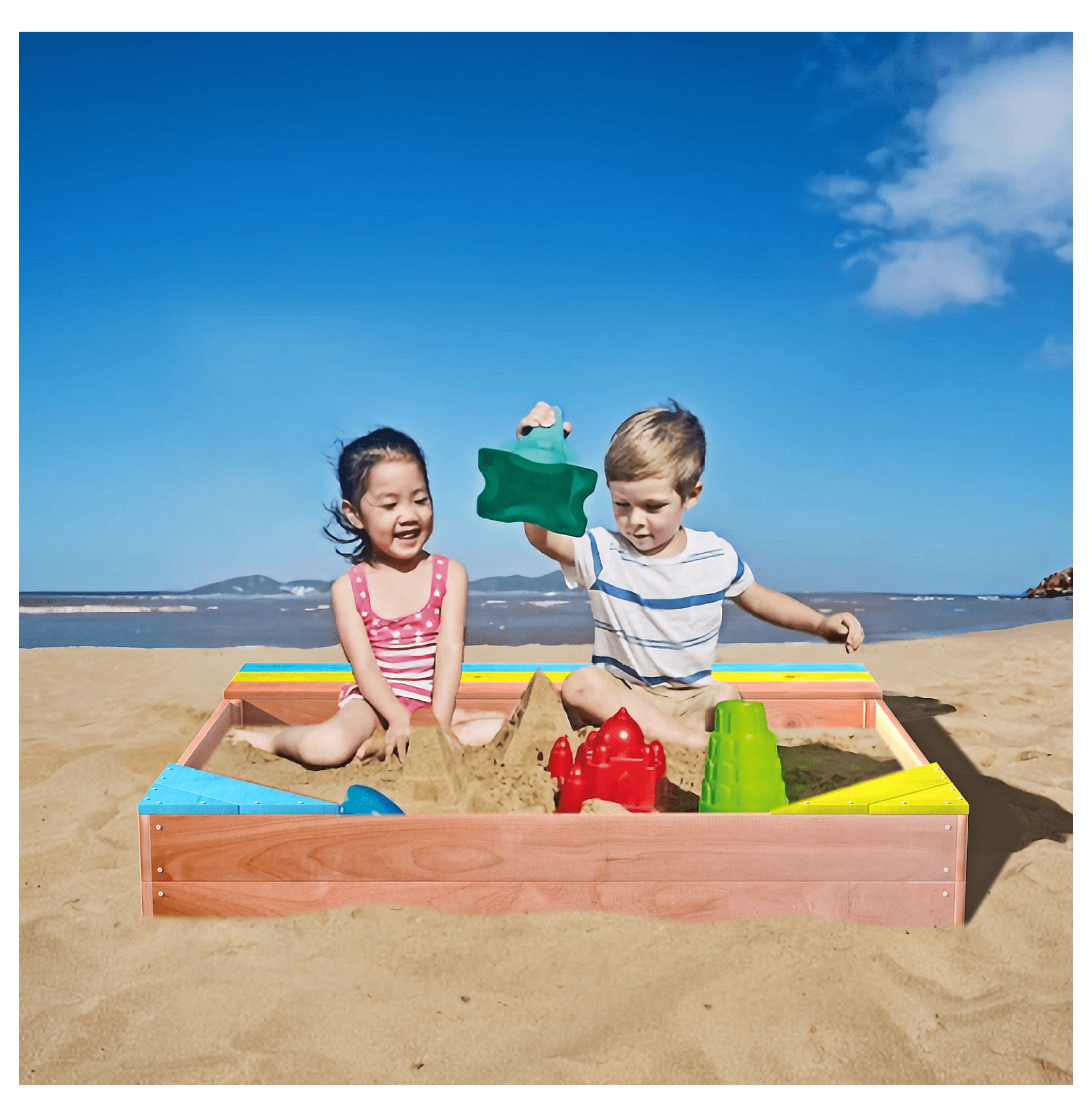 Children's Wooden Sandbox, Sandpit ,Kids Wood Playset Outdoor Backyard ...