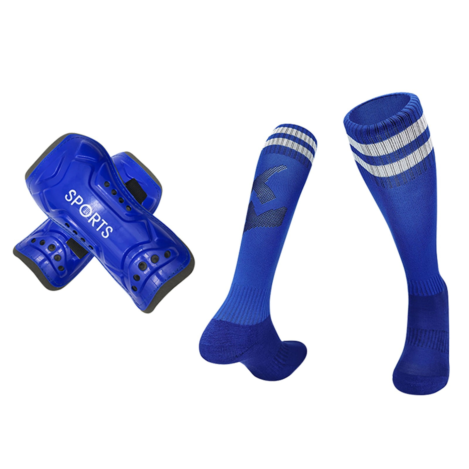 Children's Youth Football Shin Guards with Football Socks, Blue, Size L ...