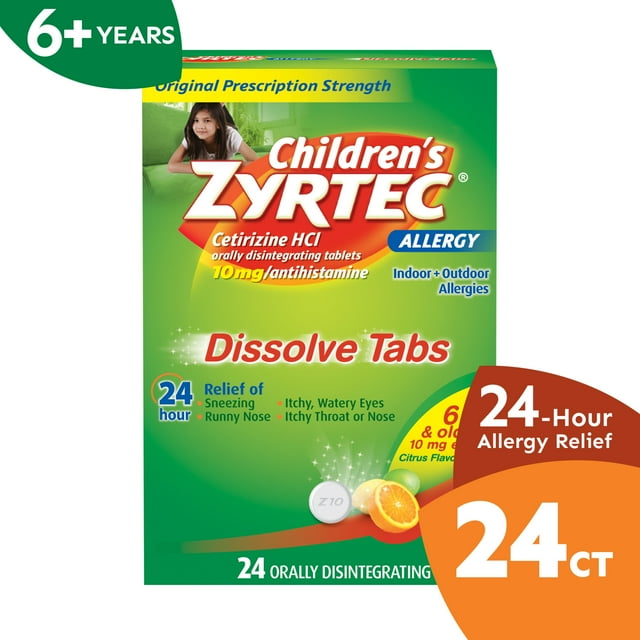 Children's Zyrtec 24 Hr Allergy Relief Dissolve Tablets, Citrus, 24 Ct ...
