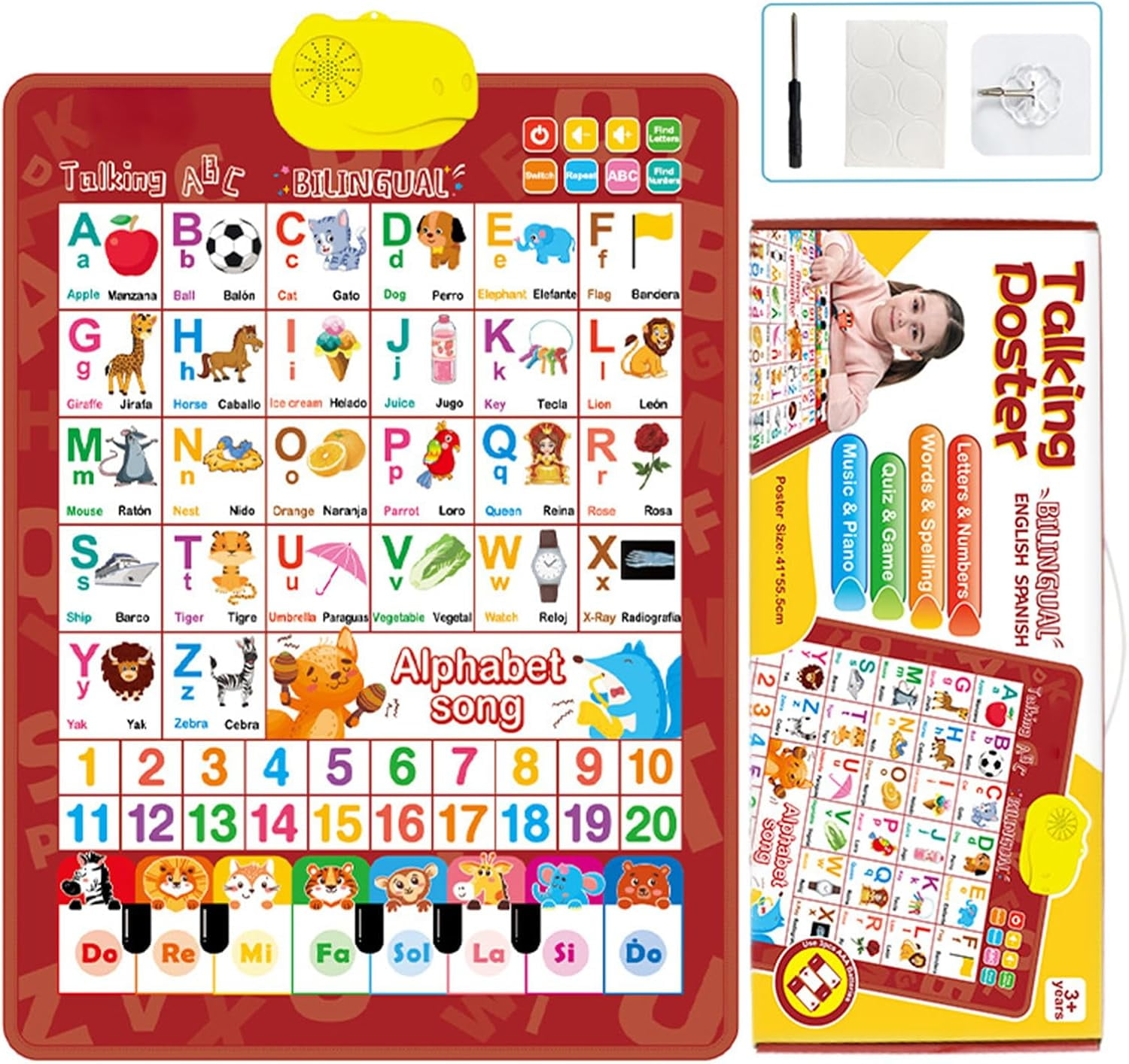 Children's bilingual interactive learning wall chart, English and ...