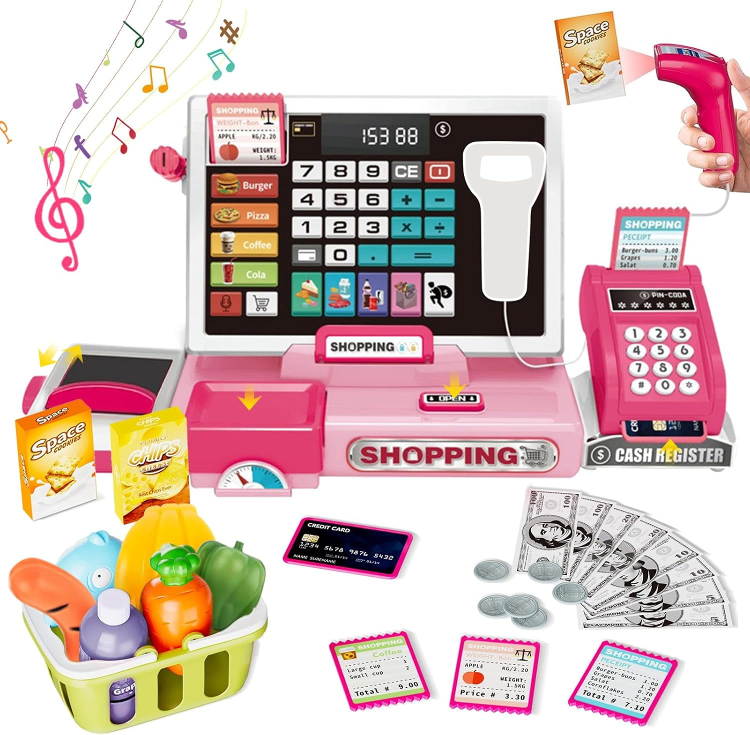 Children's cash register toy set, real calculator cash register ...