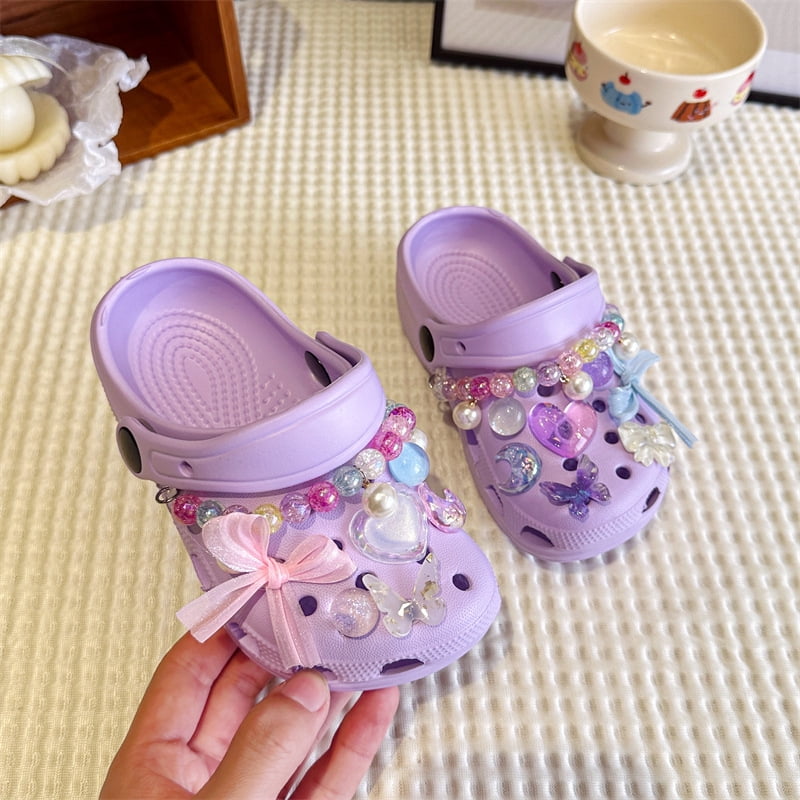 Children's cute pink butterfly clogs, new baby slippers, parent-child ...