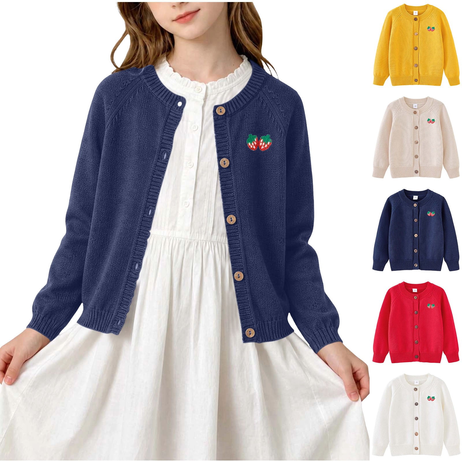 Children's printed round neck long sleeved knitted cardigan casual and ...