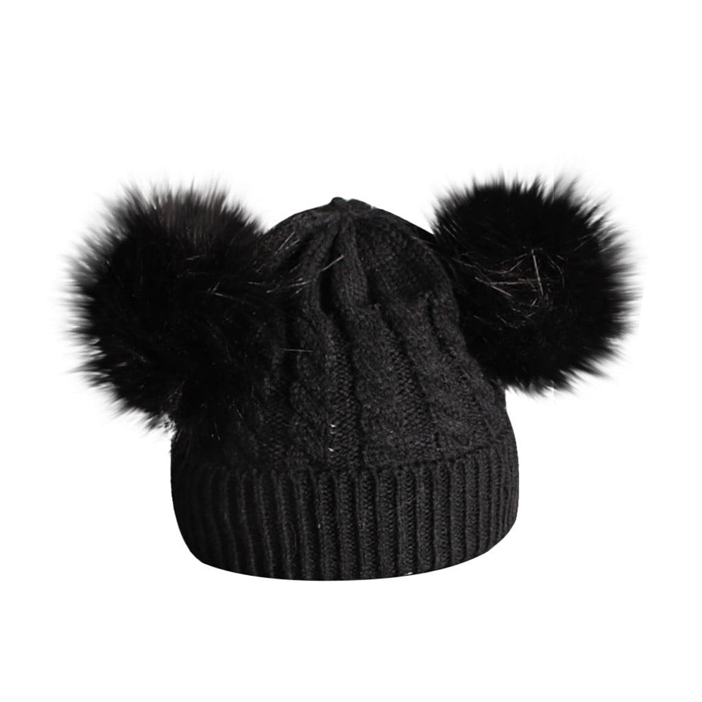 Childrens Baby Knitting Wool Hemming Hat Keep Warm Winter Hiarball Fur ...