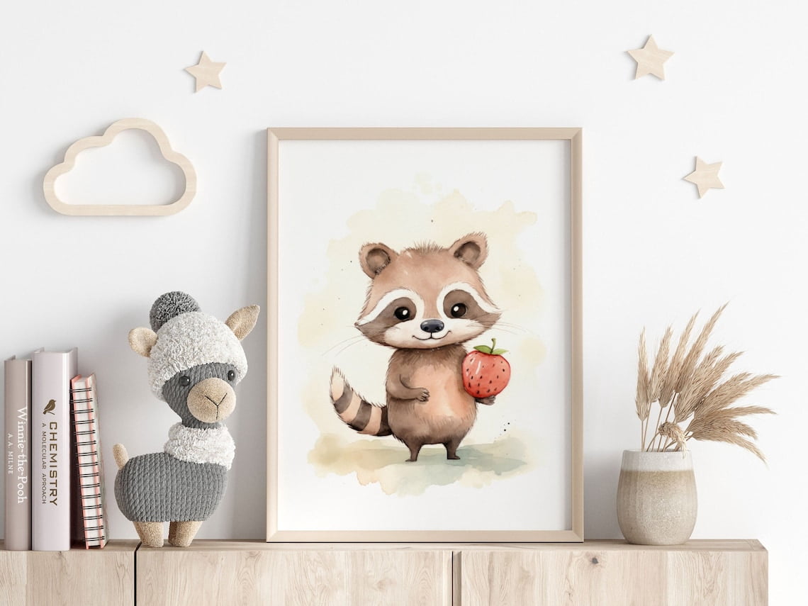 Childrens Cute With Strawberry Playful Animal Illustration For Babies ...